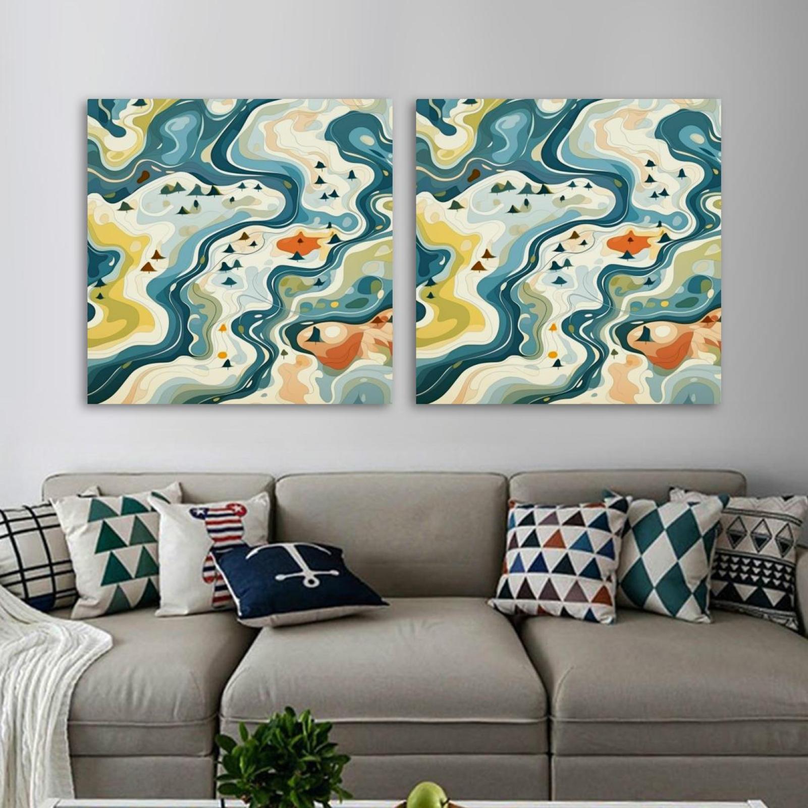 OWNSERIES Rural Landscape Watercolor Style Pattern 2PC Canvas Wall Art ...