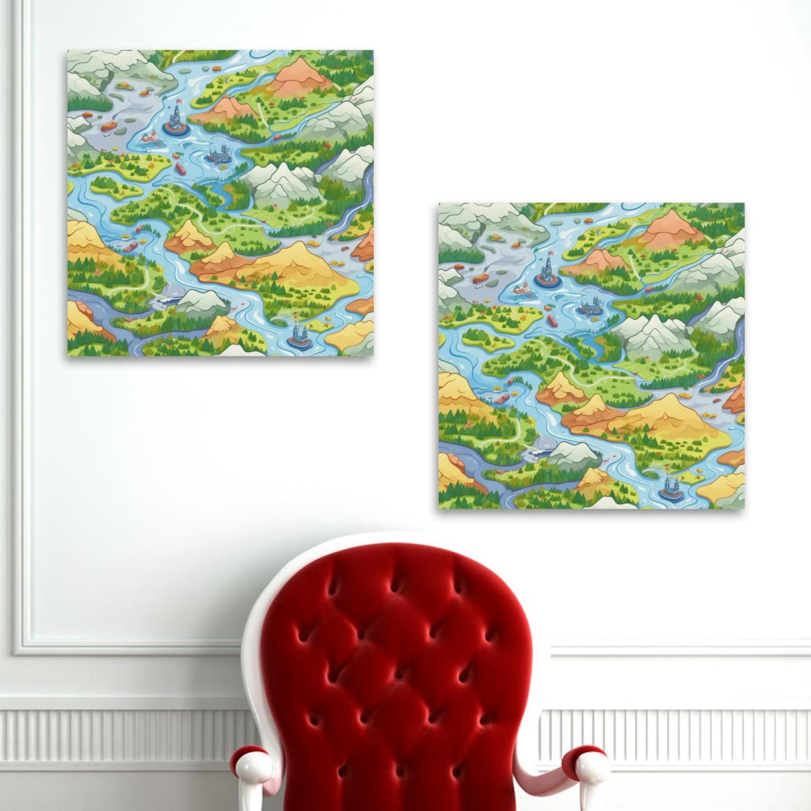 OWNSERIES Rural Landscape Watercolor Style Pattern 2PC Canvas Wall Art ...
