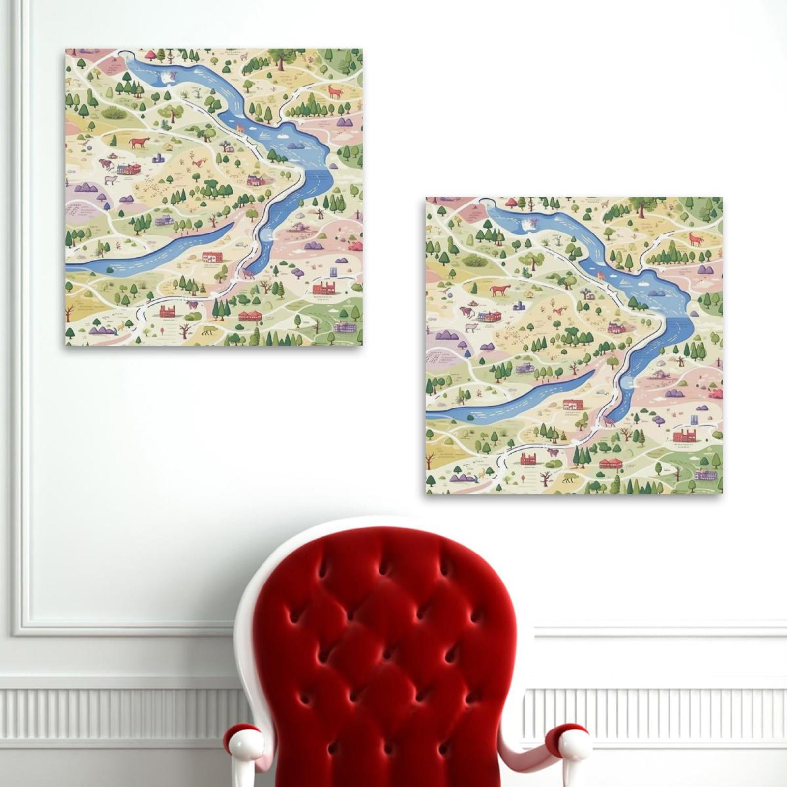 OWNSERIES Rural Landscape Watercolor Style Pattern 2PC Canvas Wall Art ...