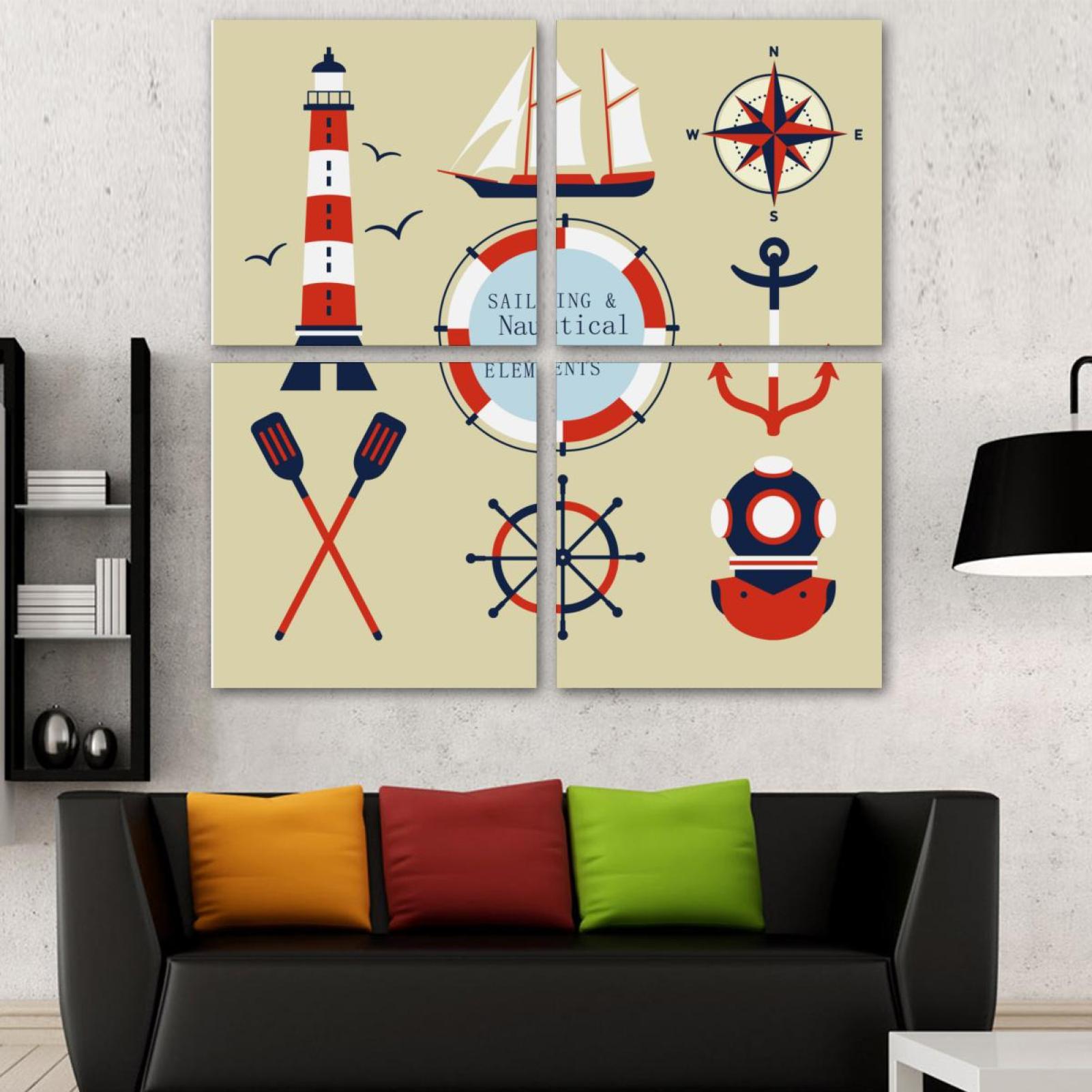 OWNSERIES Sailing Nautical Lighthouse Compass Pattern 4PC Frameless ...