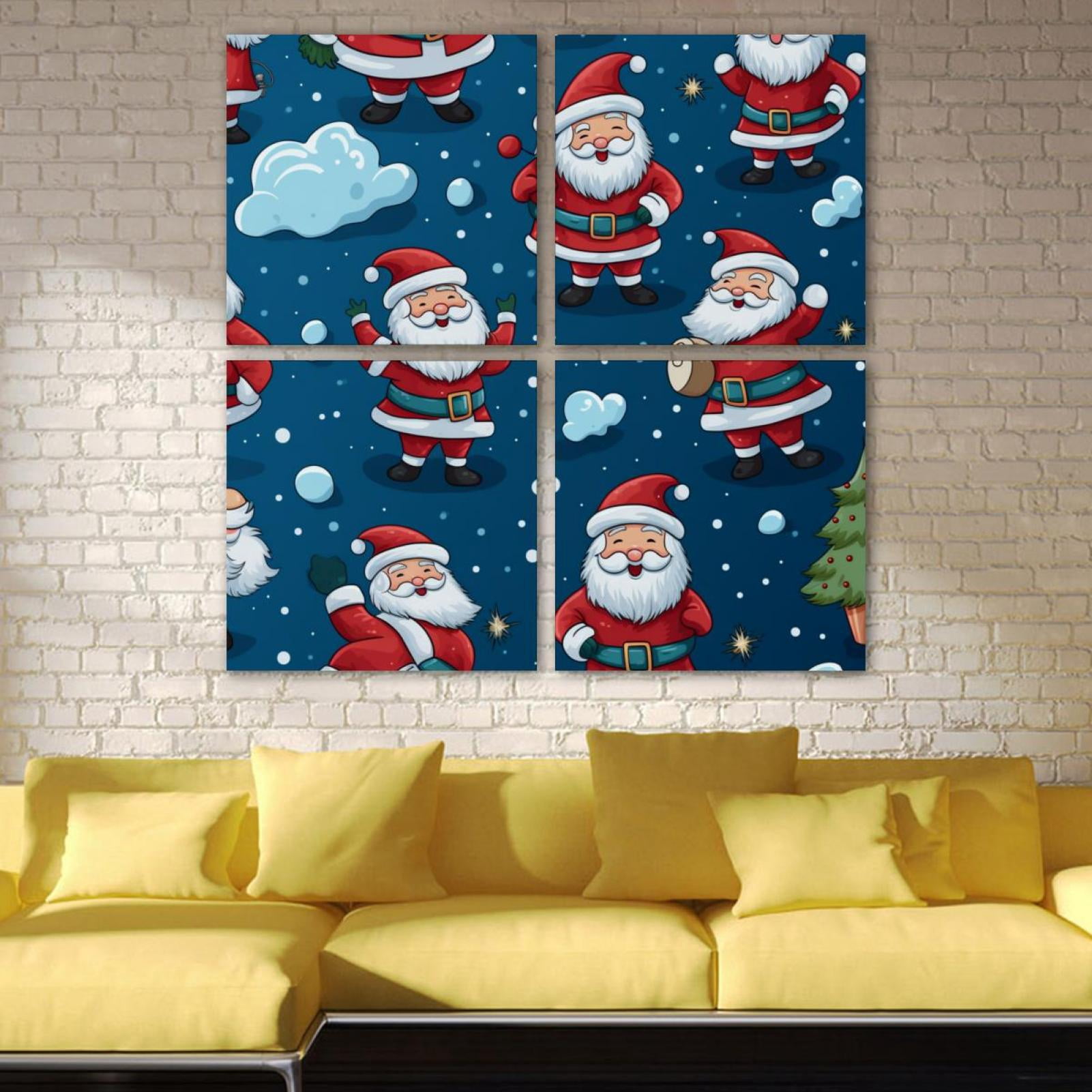 OWNSERIES Santa Claus Pattern 4PC Frameless Canvas Wall Art Paintings ...