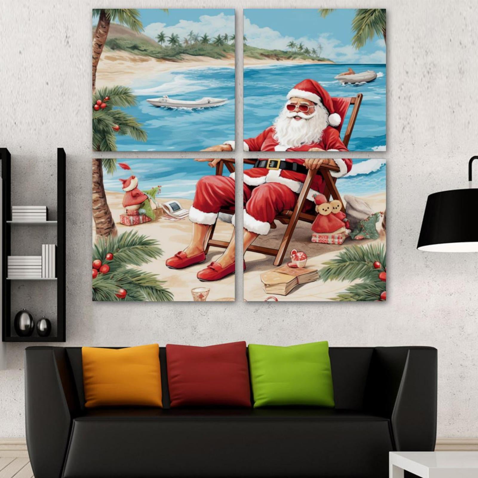 OWNSERIES Santa Claus on vacation at the beach Pattern 4PC Frameless ...