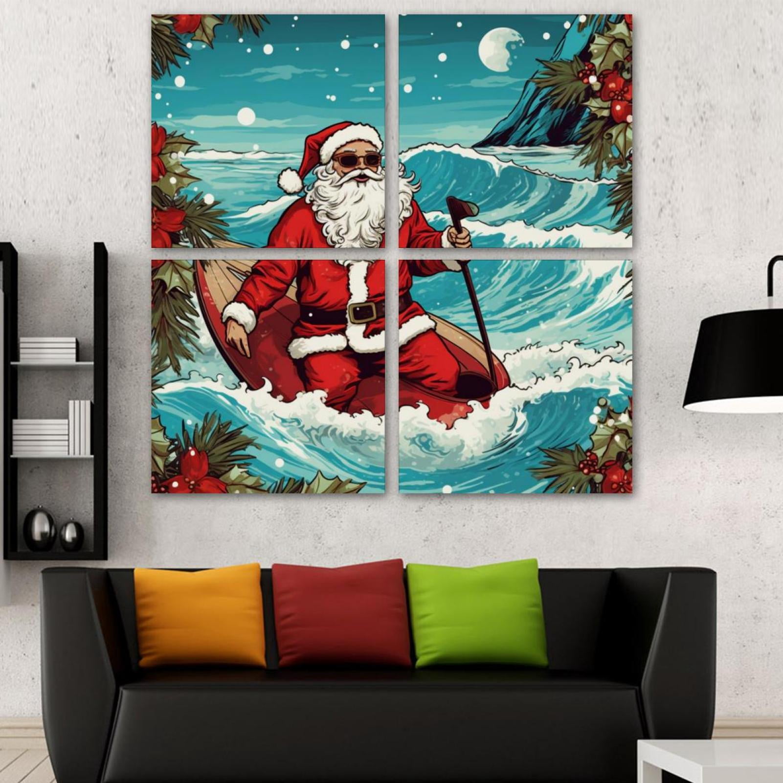 OWNSERIES Santa Claus on vacation at the beach Pattern 4PC Frameless ...