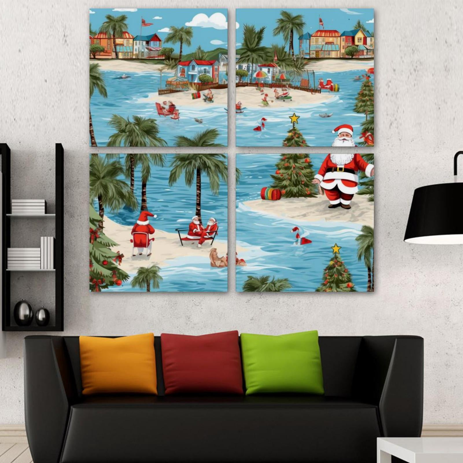 OWNSERIES Santa Claus on vacation at the beach Pattern 4PC Frameless ...
