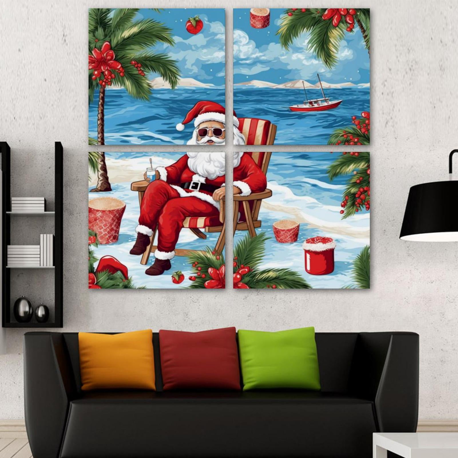 OWNSERIES Santa Claus on vacation at the beach Pattern 4PC Frameless ...