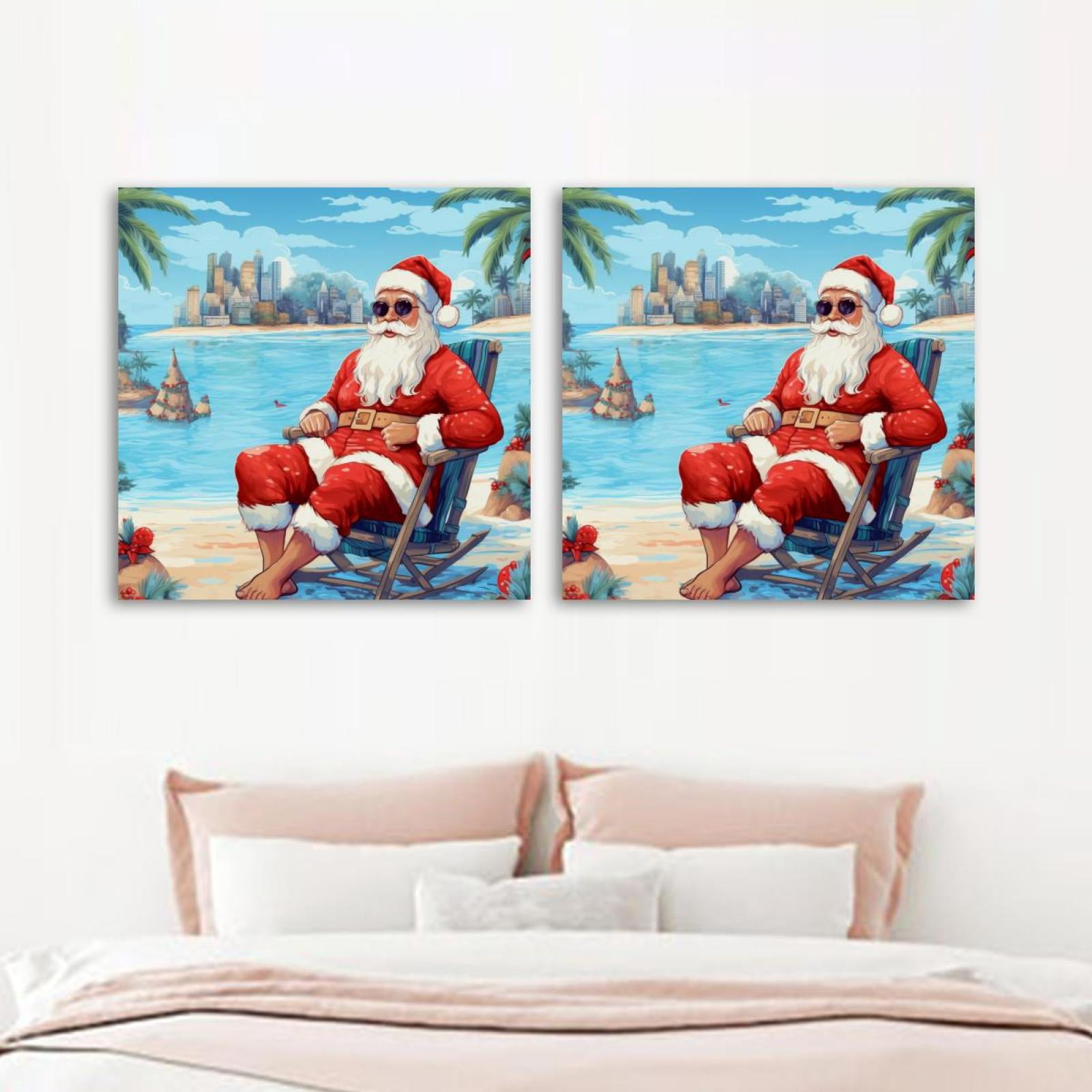 OWNSERIES Santa Claus on vacation at the beach Pattern 2PC Canvas Wall ...