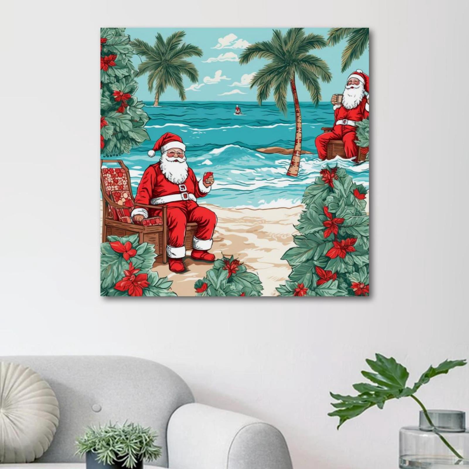 OWNSERIES Santa Claus on vacation at the beach Pattern Canvas Wall Art ...