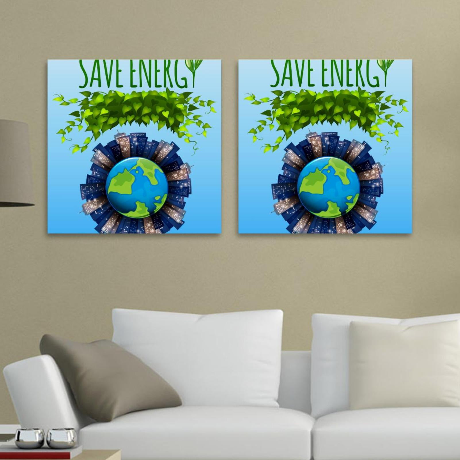OWNSERIES Save the Energy Earth Pattern 2PC Canvas Wall Art Paintings ...