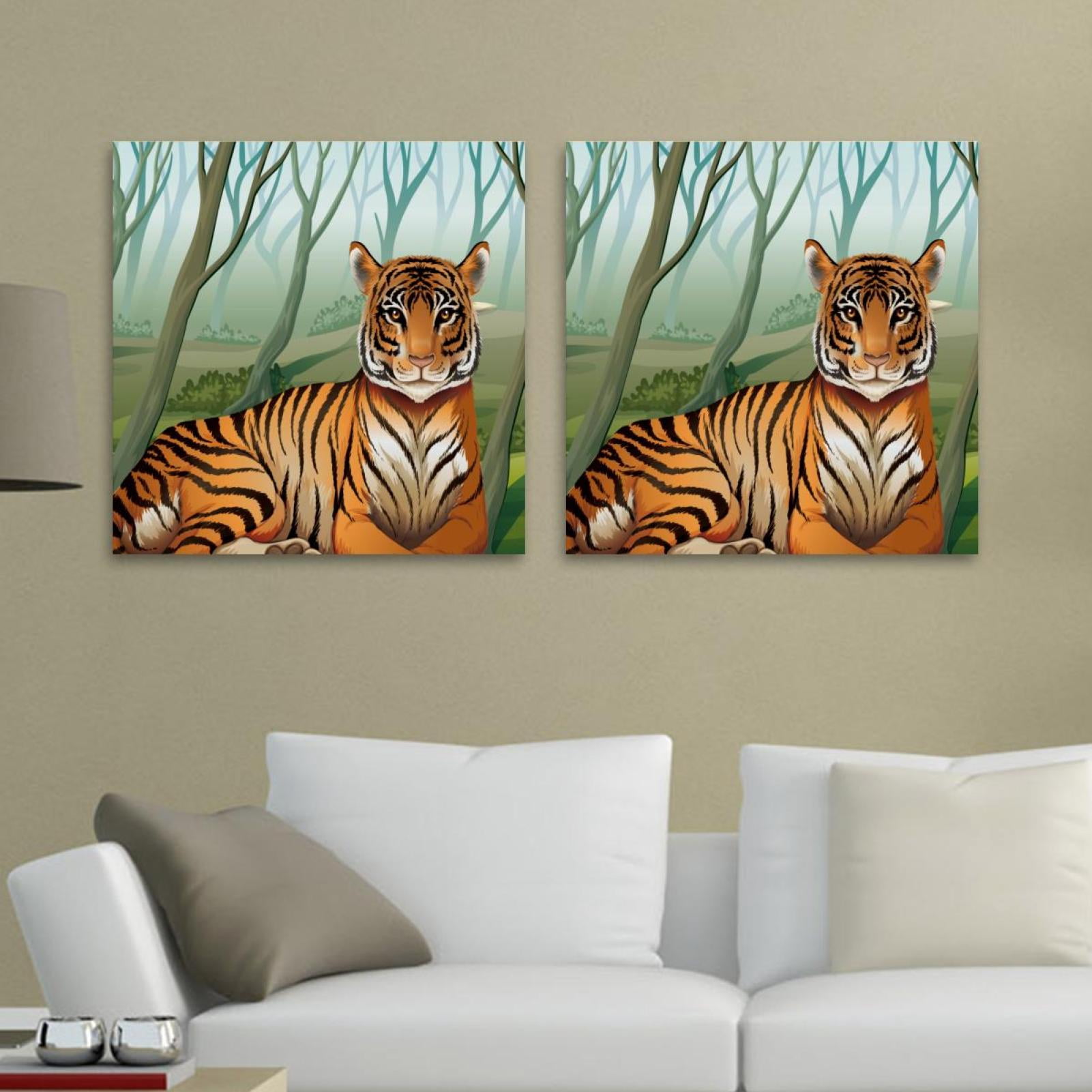 OWNSERIES Scary Tiger Rest at the Forest Pattern 2PC Canvas Wall Art ...