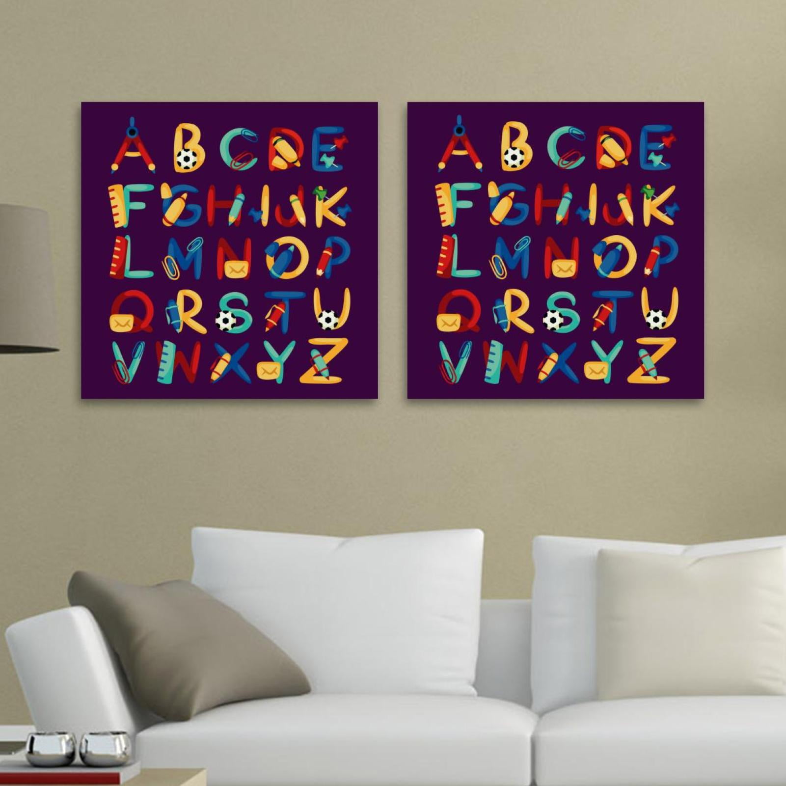 OWNSERIES School Themed Alphabet Dark Purple Pattern 2PC Canvas Wall ...