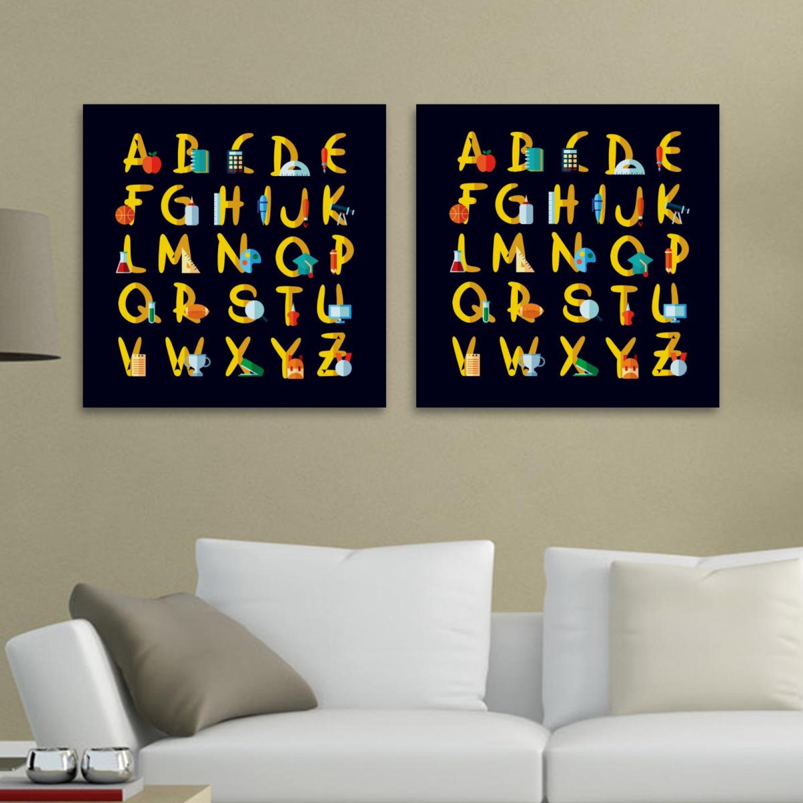 OWNSERIES School Themed Alphabet Pattern 2PC Canvas Wall Art Paintings ...