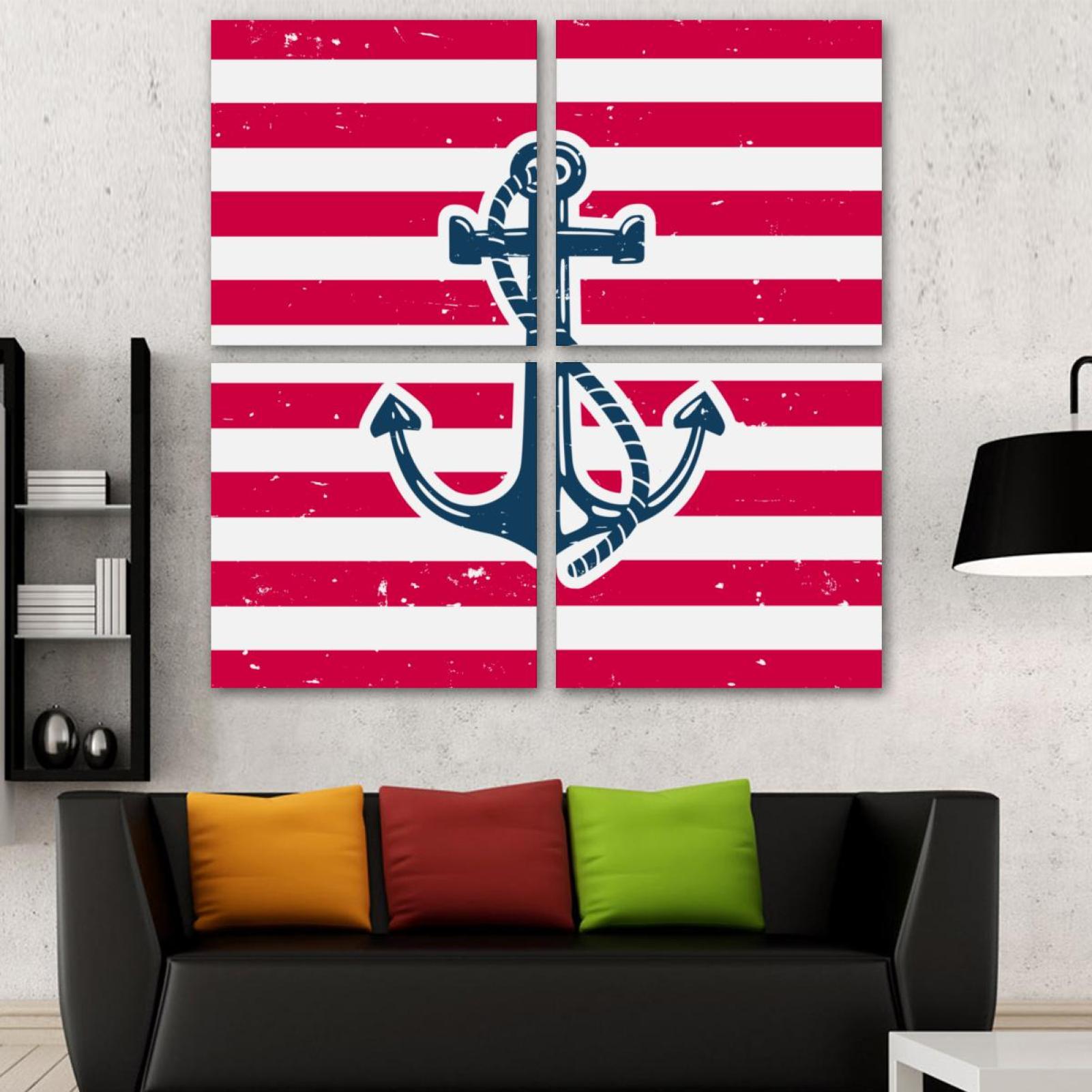OWNSERIES Sea Anchor Stripe Pattern 4PC Frameless Canvas Wall Art ...