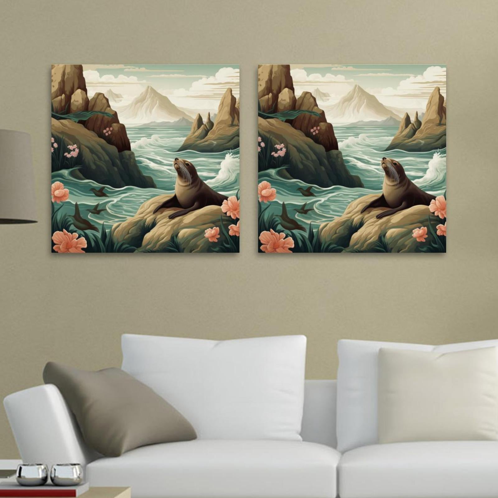 OWNSERIES Sea Lion Pattern 2PC Canvas Wall Art Paintings for Living ...