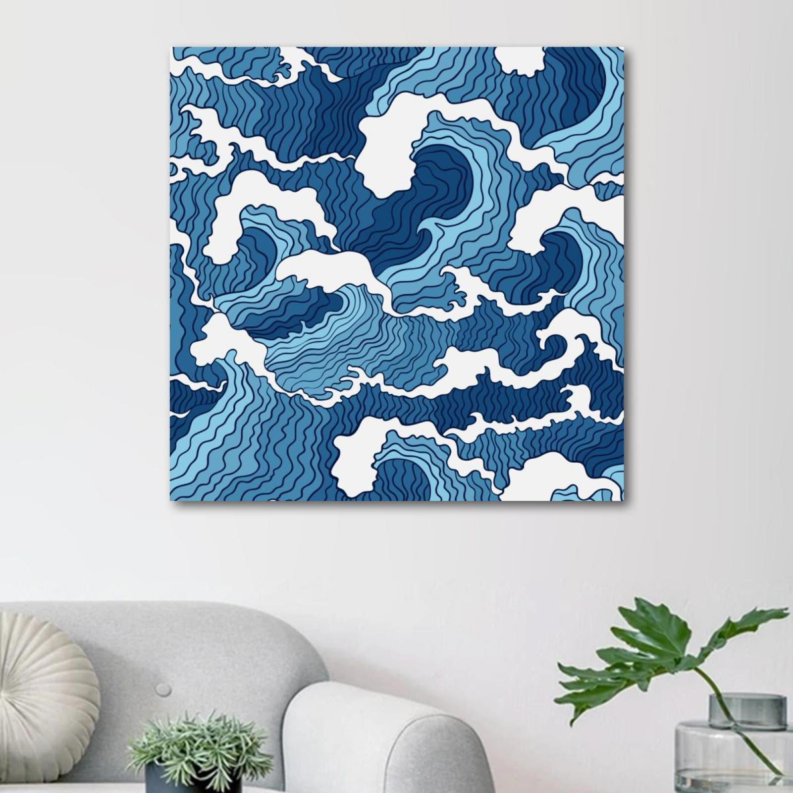 OWNSERIES Sea Wave Pattern Blue White Color Pattern Canvas Wall Art ...