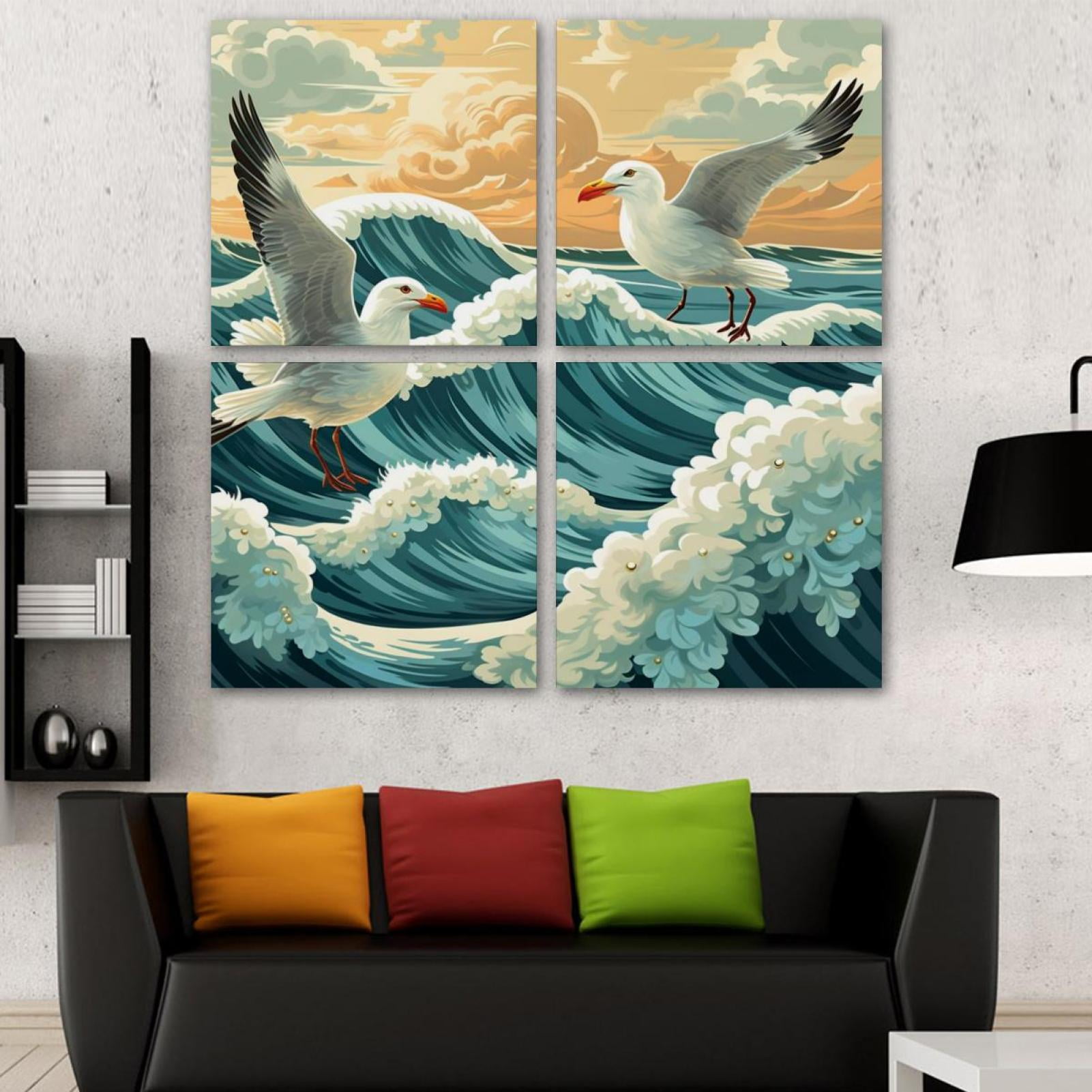 OWNSERIES Seagull Pattern 4PC Frameless Canvas Wall Art Paintings for ...