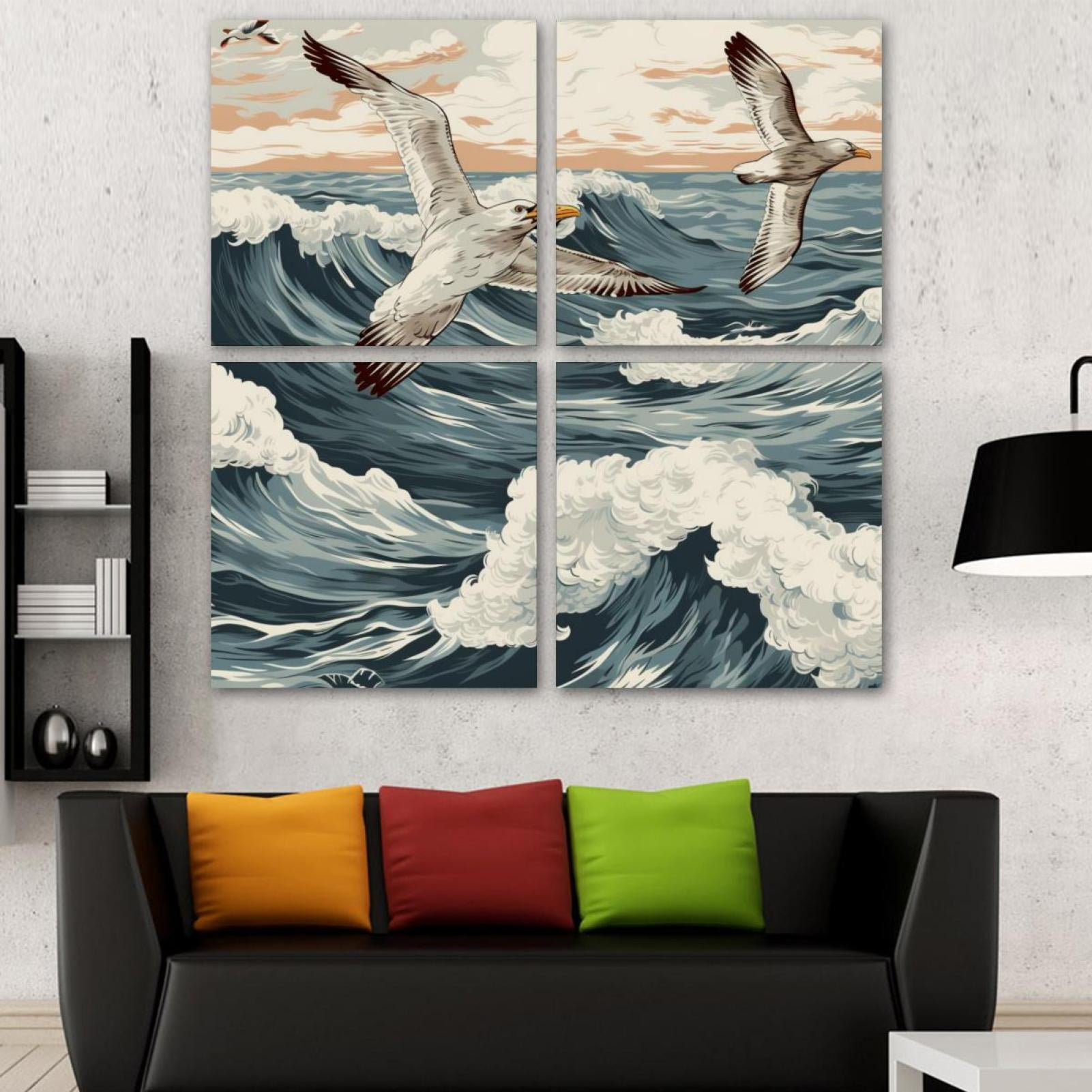 OWNSERIES Seagull Pattern 4PC Frameless Canvas Wall Art Paintings for ...