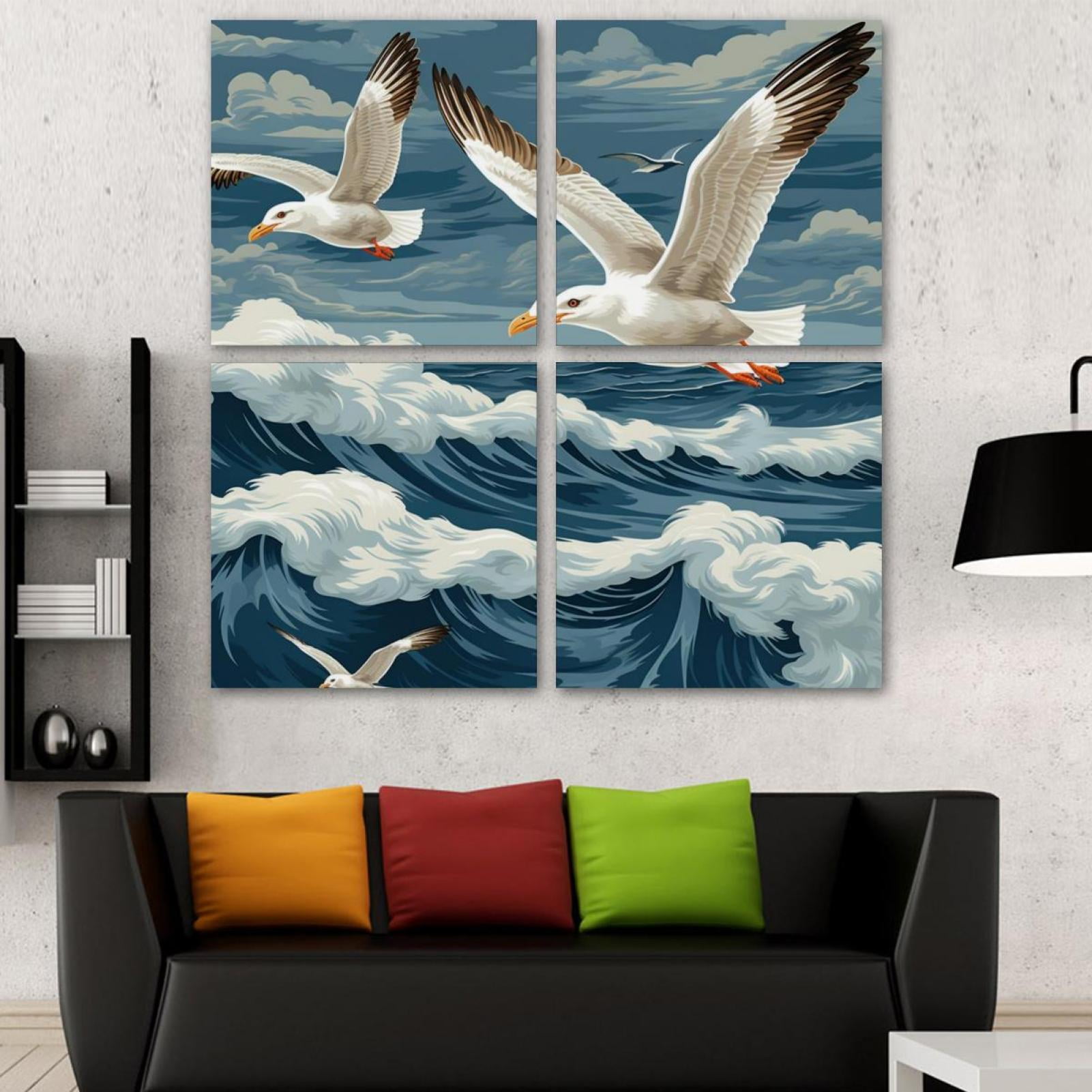OWNSERIES Seagull Pattern 4PC Frameless Canvas Wall Art Paintings for ...