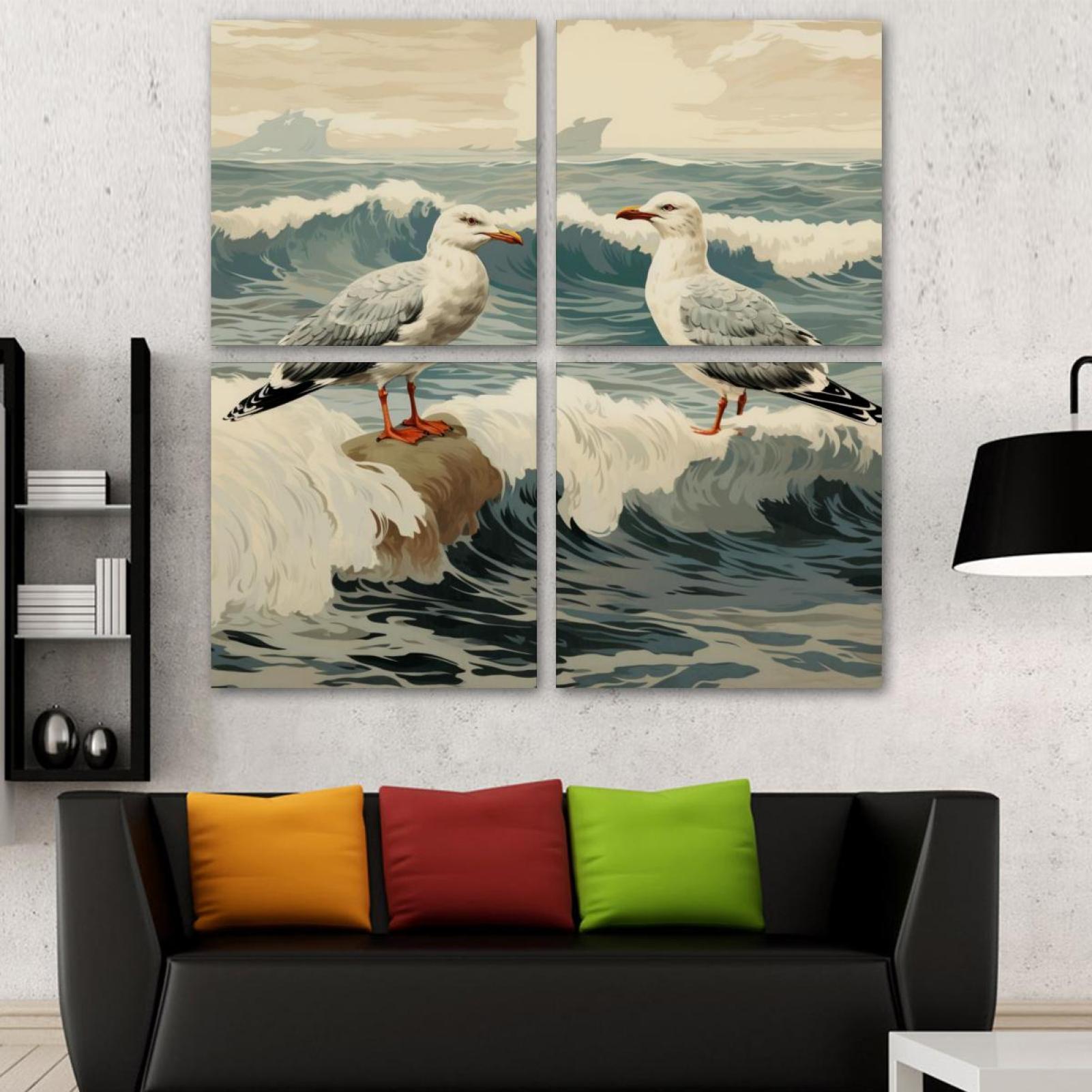 OWNSERIES Seagull Pattern 4PC Frameless Canvas Wall Art Paintings for ...