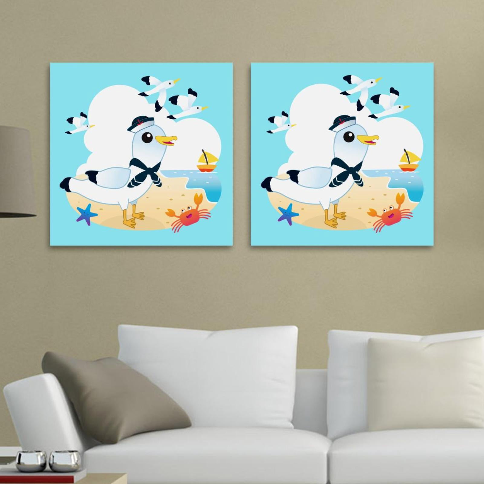 OWNSERIES Seagull on the Beach Pattern 2PC Canvas Wall Art Paintings ...