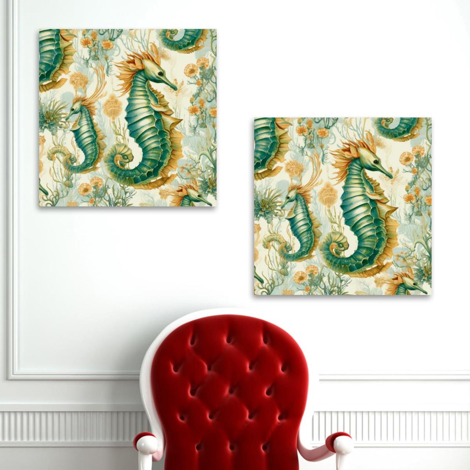 OWNSERIES Seahorse Pattern 2PC Canvas Wall Art Paintings for Living ...
