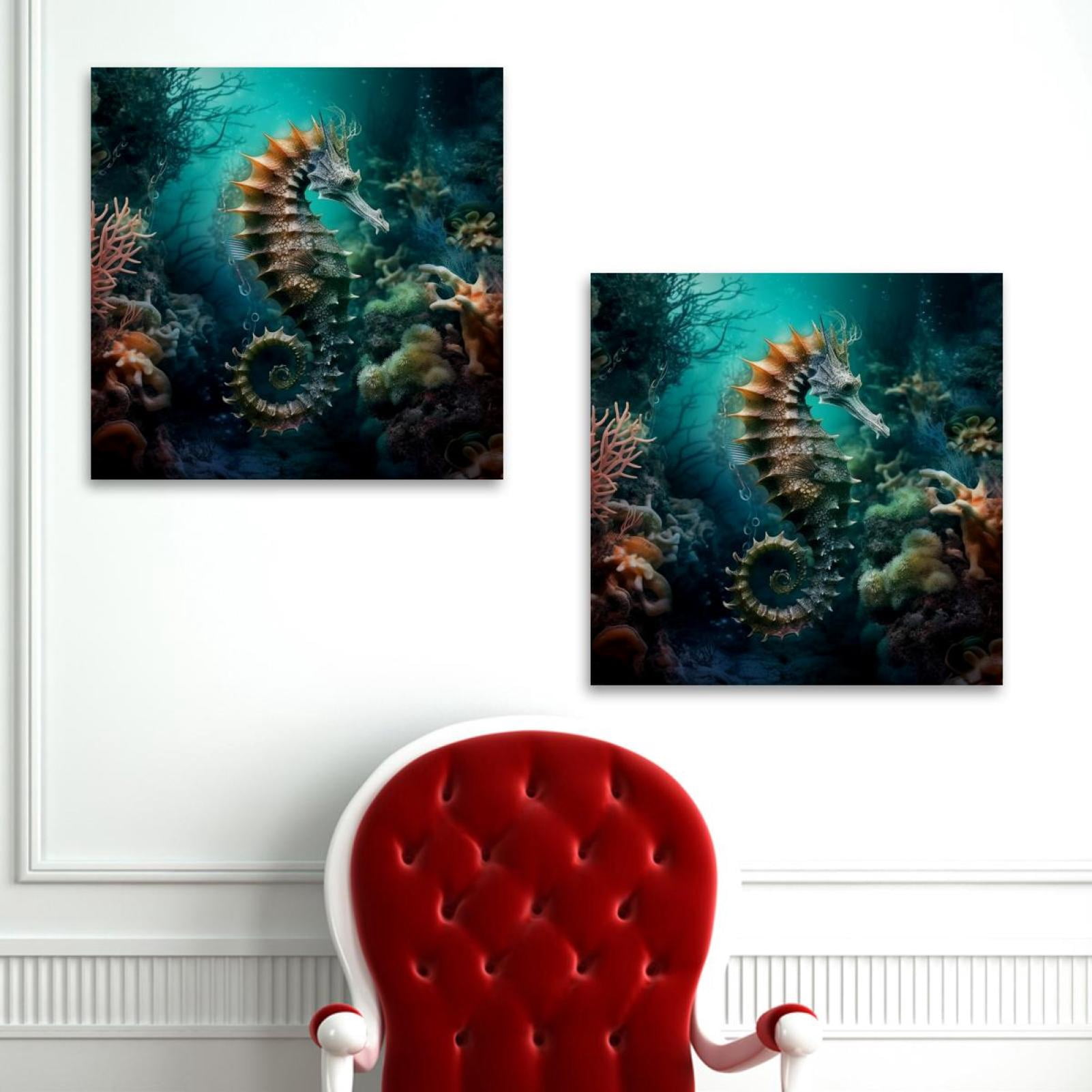 OWNSERIES Seahorse Pattern 2PC Canvas Wall Art Paintings for Living ...