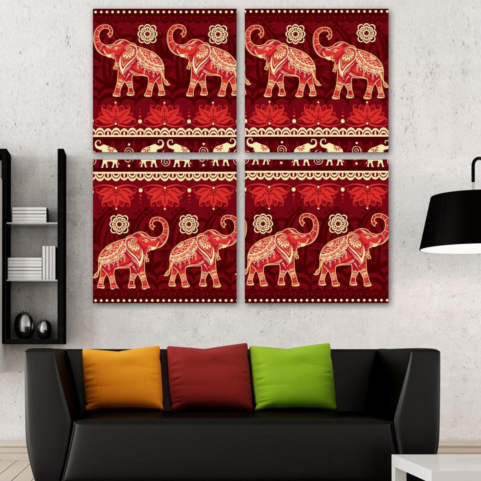 OWNSERIES Seamless Elephants Red Religion Belief Pattern 4PC Frameless ...