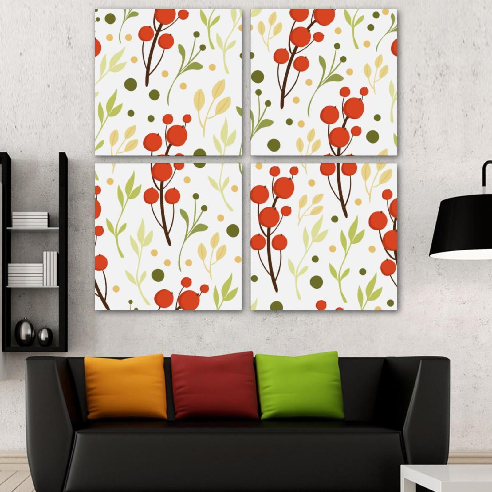 OWNSERIES Seamless Patterns Red Fruits Pattern 4PC Frameless Canvas ...