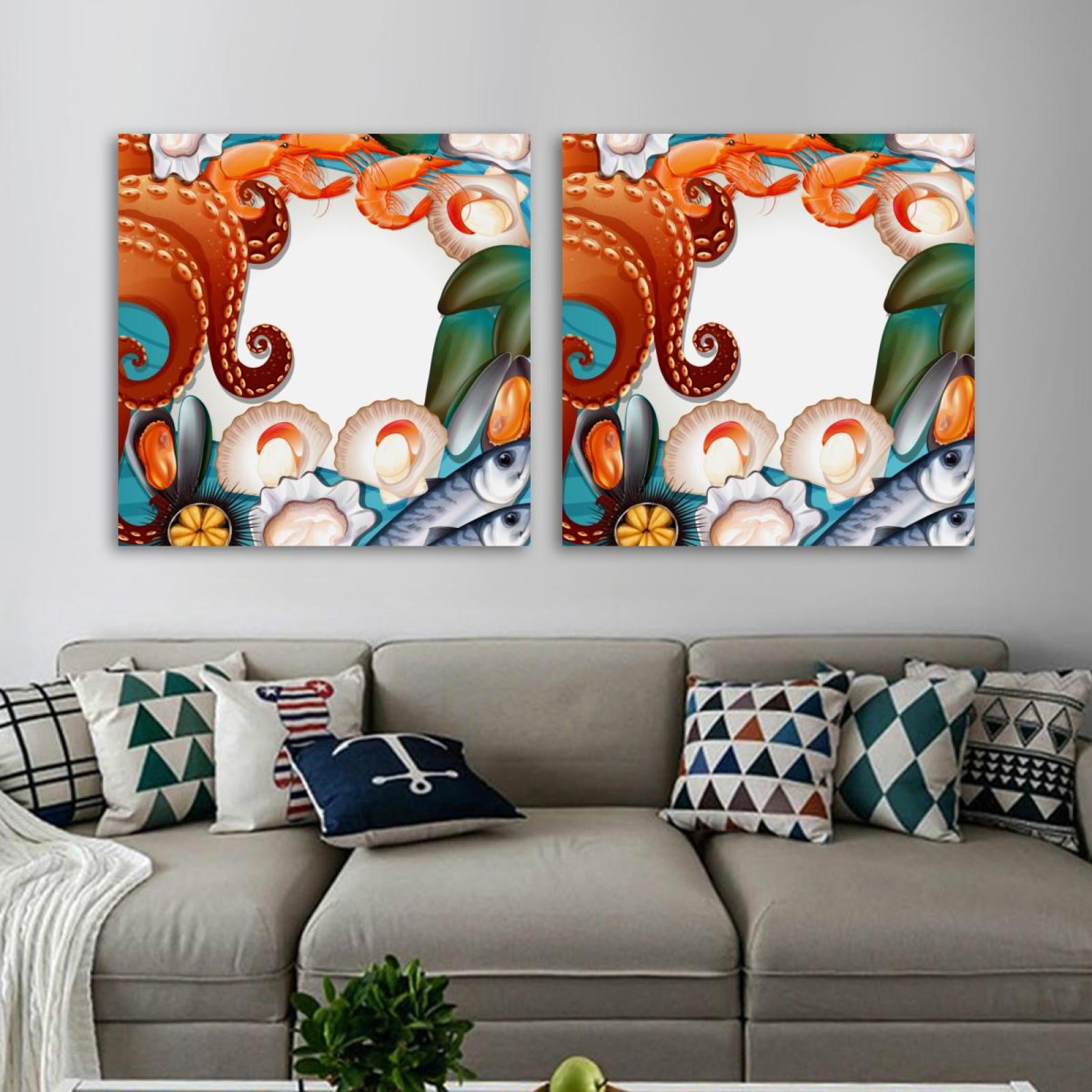 OWNSERIES Set of Fresh Seafood Pattern 2PC Canvas Wall Art Paintings ...
