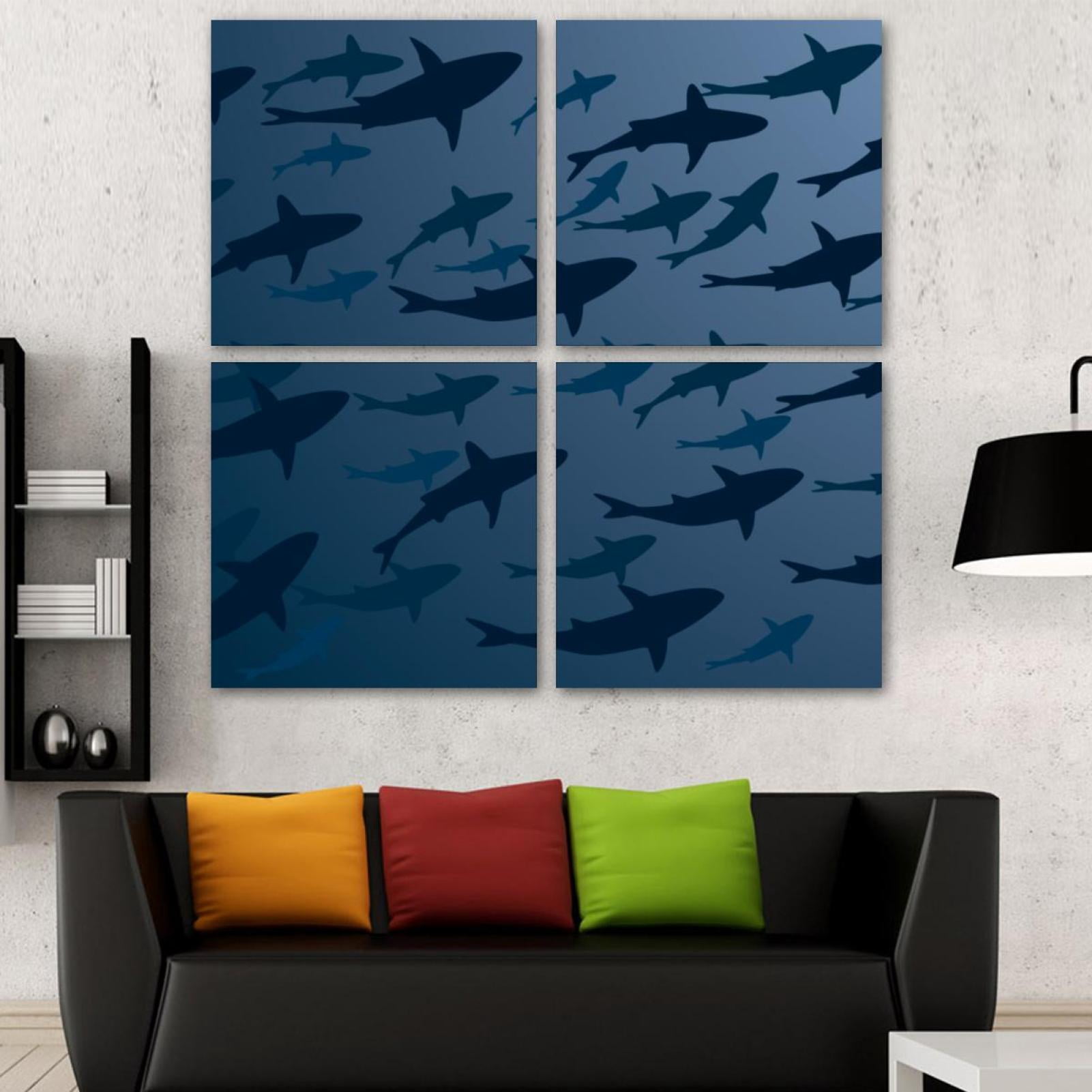 OWNSERIES Shark Swarm Silhouette Pattern 4PC Frameless Canvas Wall Art ...