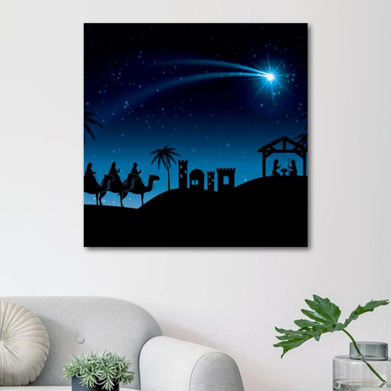 OWNSERIES Silhouette 3 Wise Kings Manger Pattern Canvas Wall Art ...