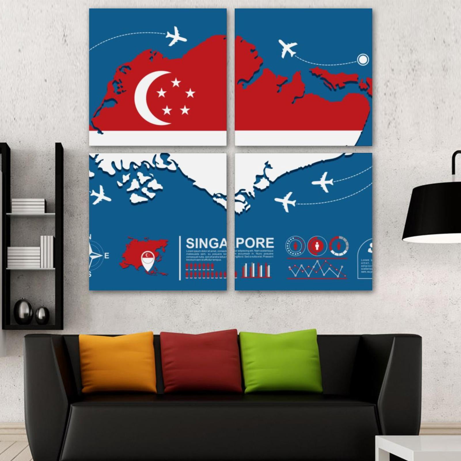 OWNSERIES Singapore Map Infographic Pattern 4PC Frameless Canvas Wall ...