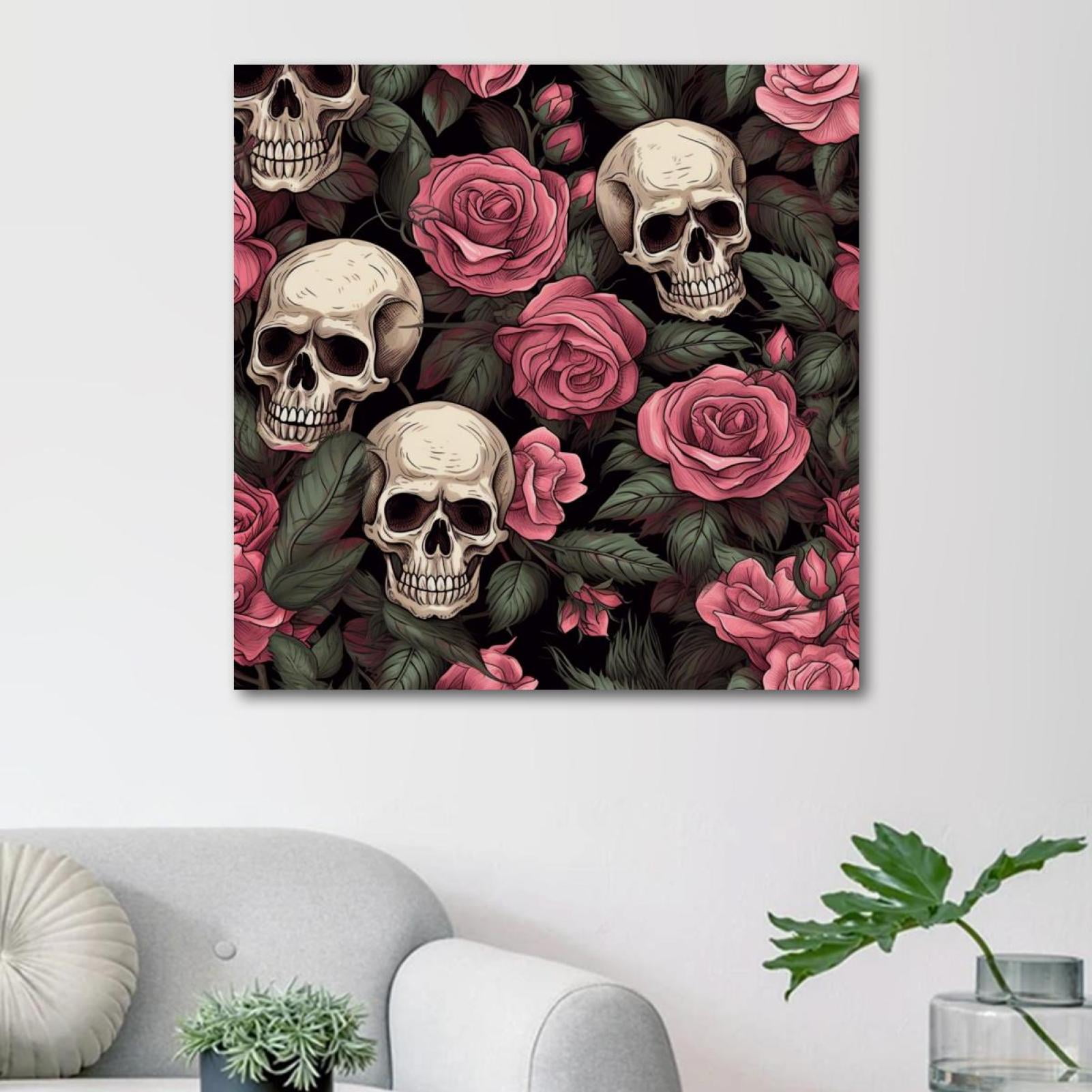 OWNSERIES Skeleton Among Roses Pattern Canvas Wall Art Paintings for ...