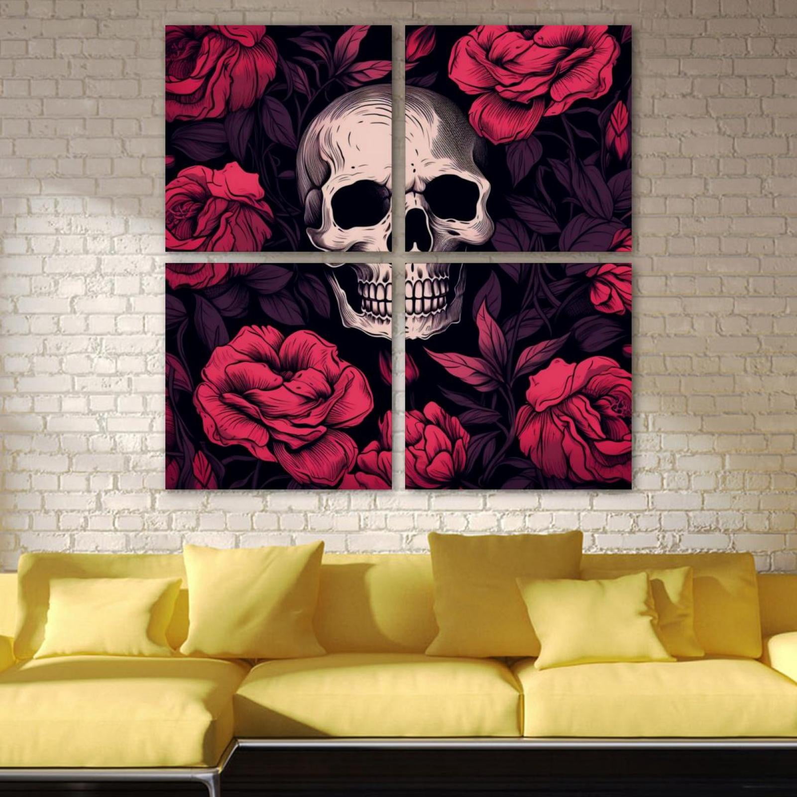 OWNSERIES Skeleton Lovers Pattern 4PC Frameless Canvas Wall Art ...