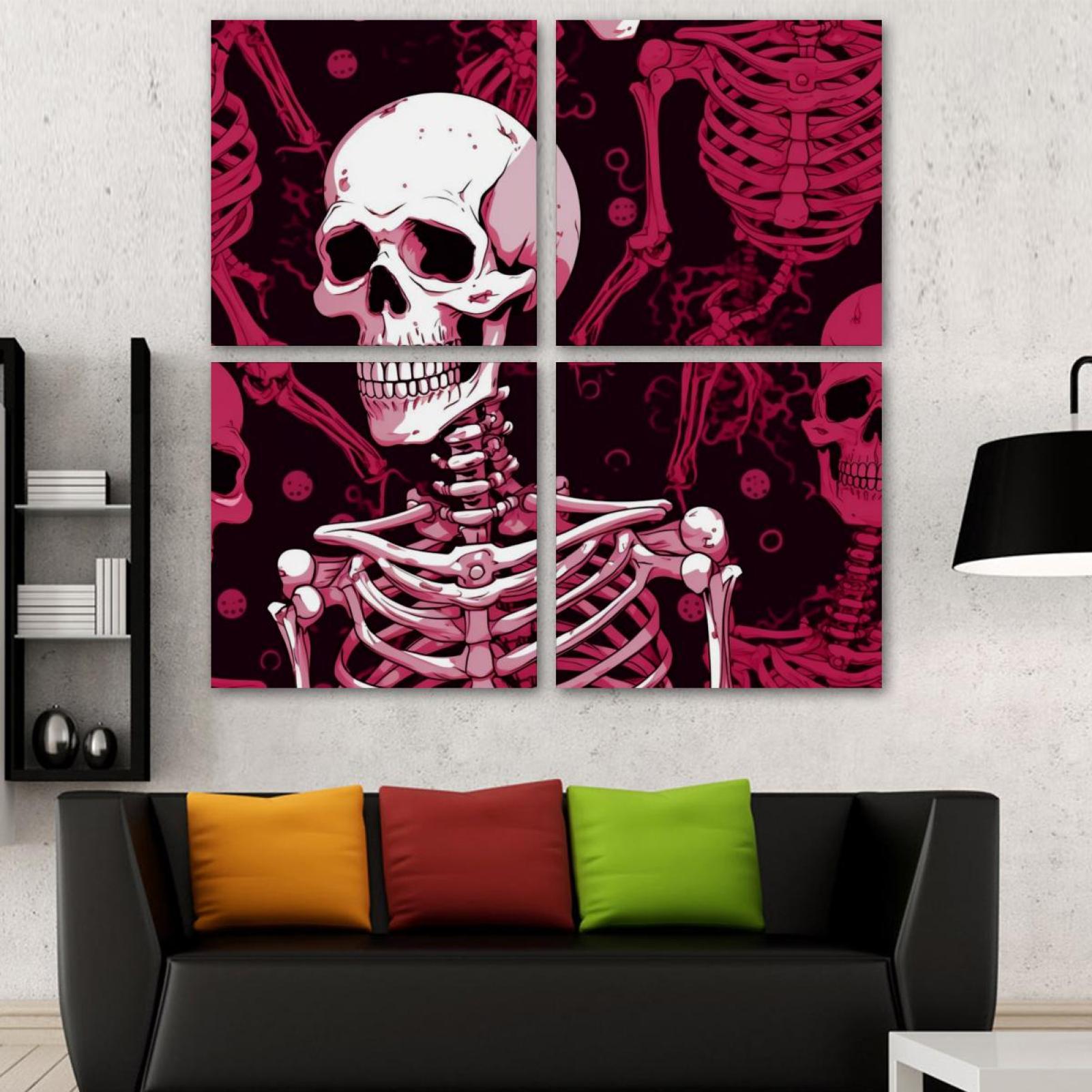 OWNSERIES Skeleton Pattern Pattern 4PC Frameless Canvas Wall Art ...
