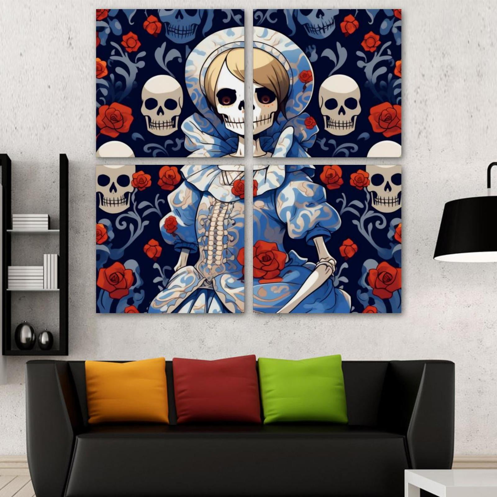 OWNSERIES Skeleton Pattern Pattern 4PC Frameless Canvas Wall Art ...