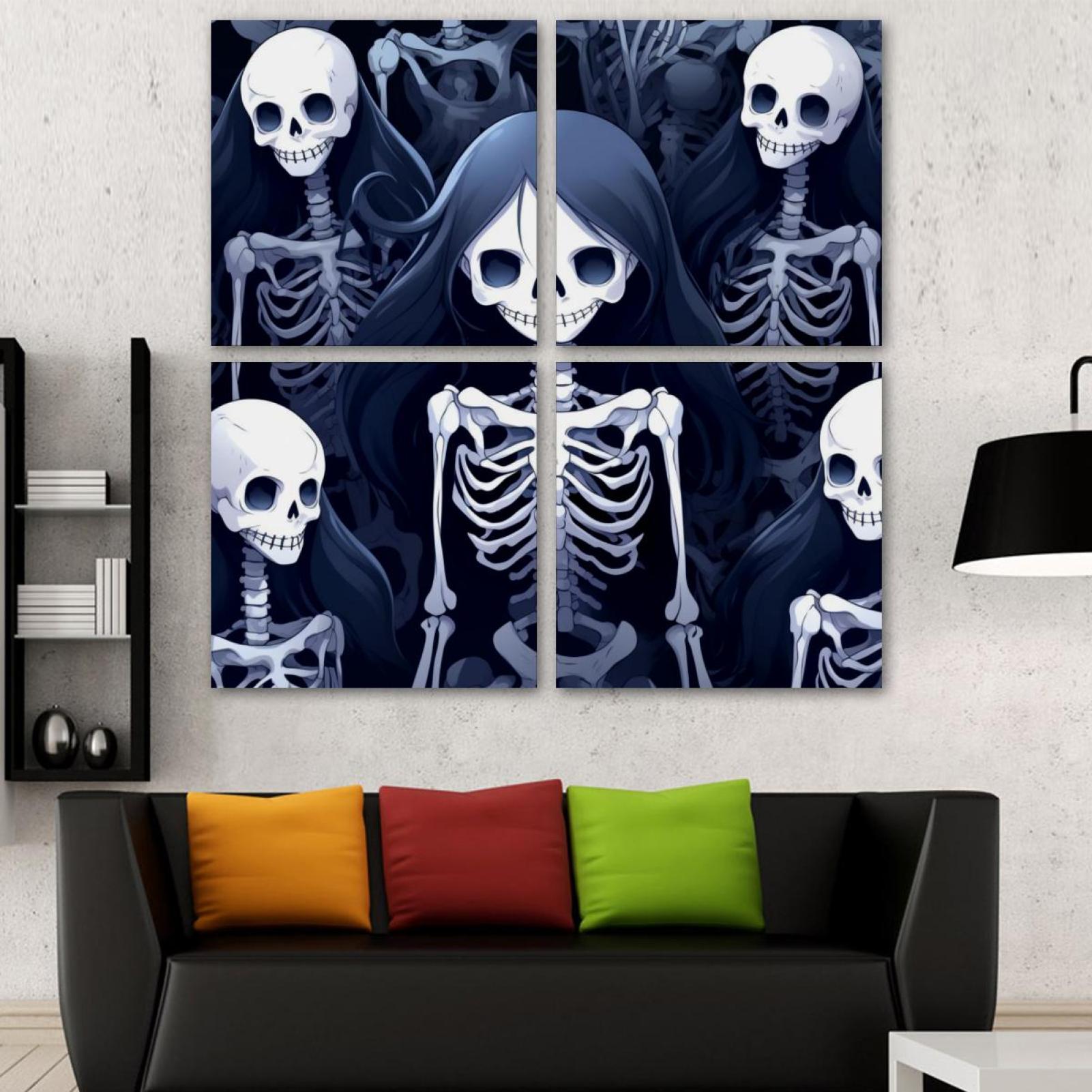 OWNSERIES Skeleton Pattern Pattern 4PC Frameless Canvas Wall Art ...