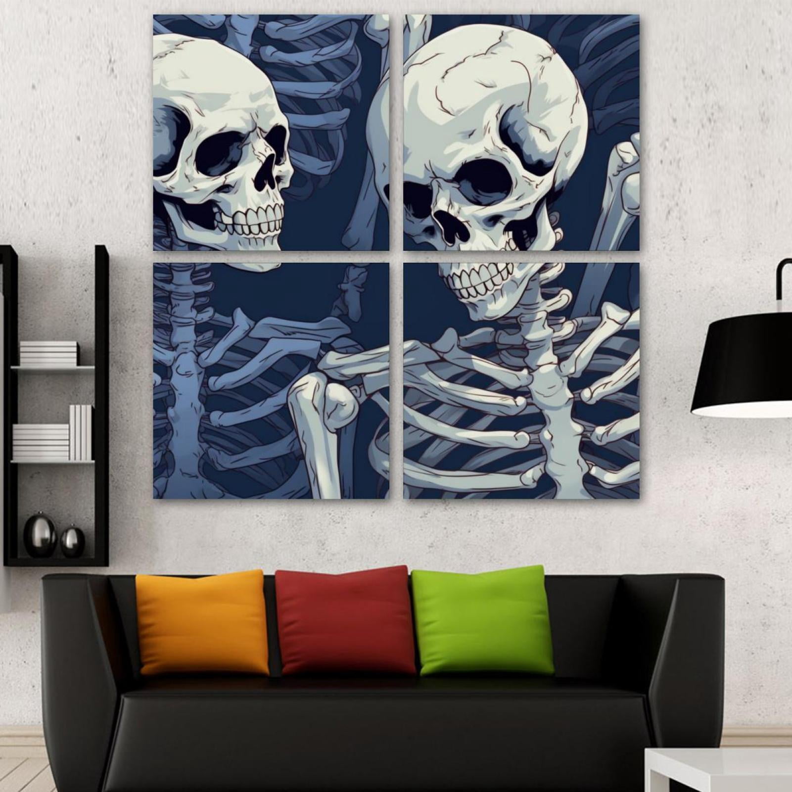 OWNSERIES Skeleton Pattern Pattern 4PC Frameless Canvas Wall Art ...