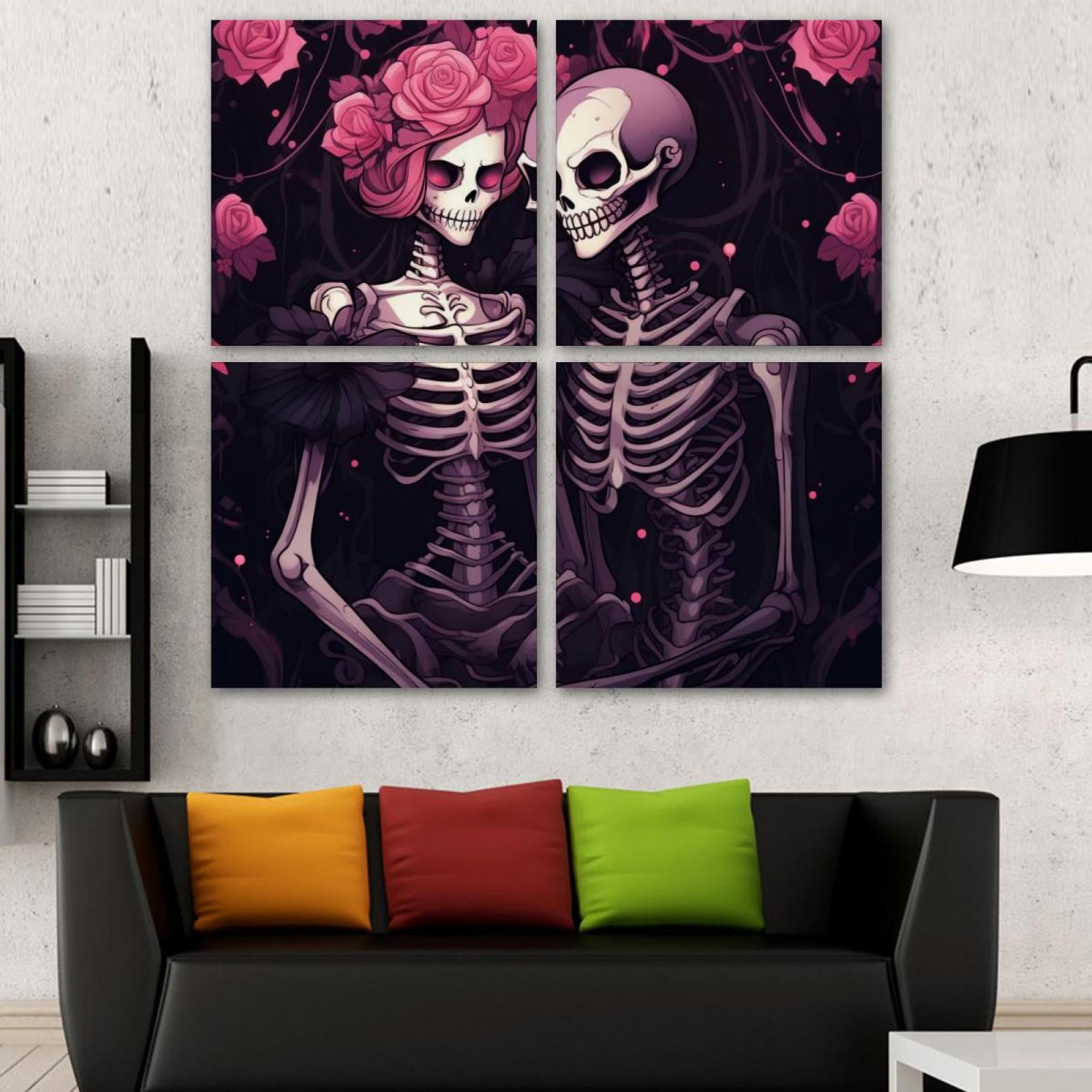 OWNSERIES Skeleton Pattern Pattern 4PC Frameless Canvas Wall Art ...