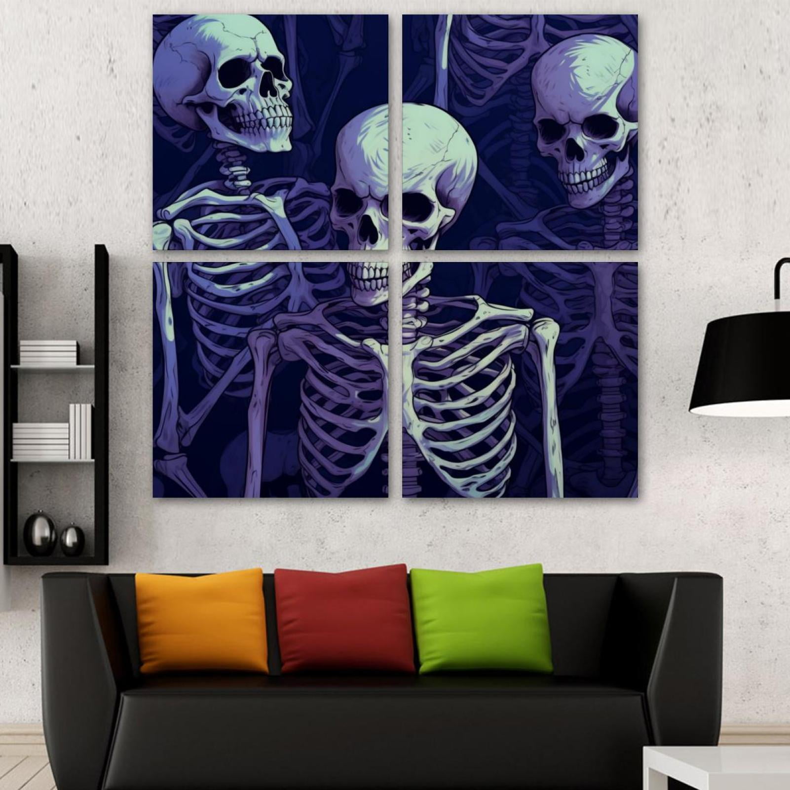 OWNSERIES Skeleton Pattern Pattern 4PC Frameless Canvas Wall Art ...