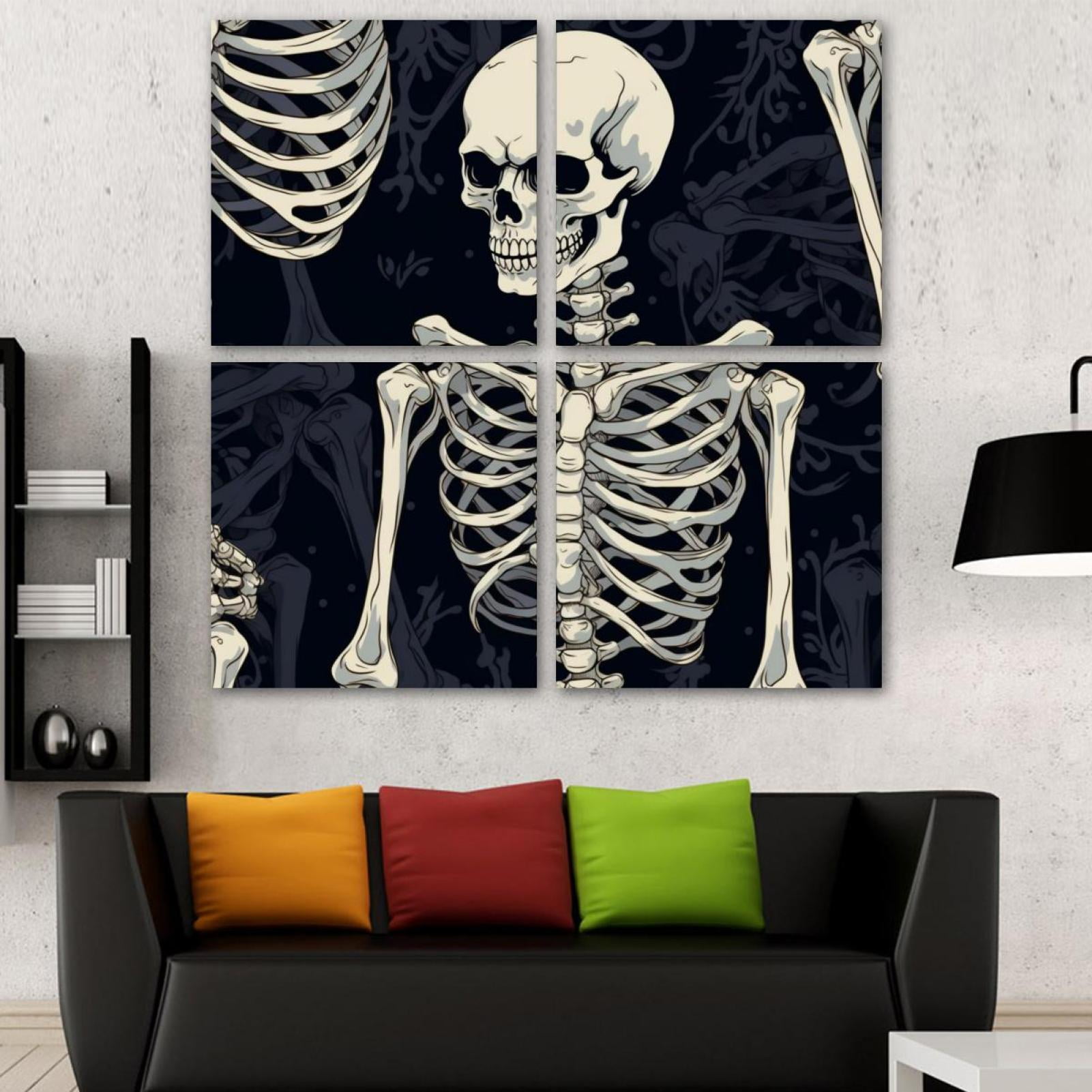 OWNSERIES Skeleton Pattern Pattern 4PC Frameless Canvas Wall Art ...