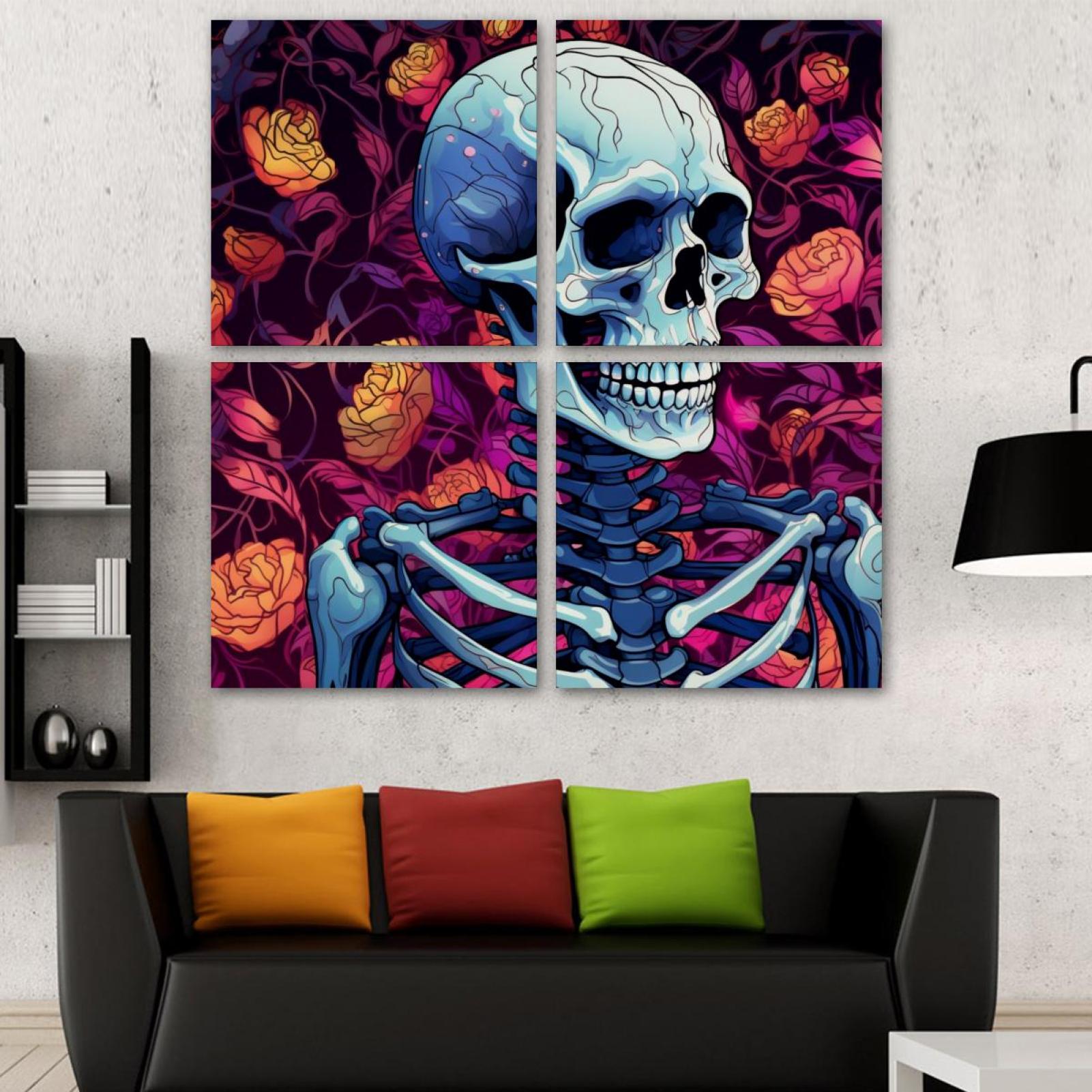 OWNSERIES Skeleton Pattern Pattern 4PC Frameless Canvas Wall Art ...