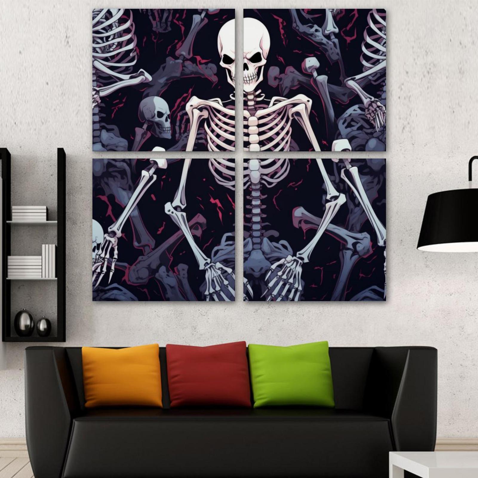 OWNSERIES Skeleton Pattern Pattern 4PC Frameless Canvas Wall Art ...