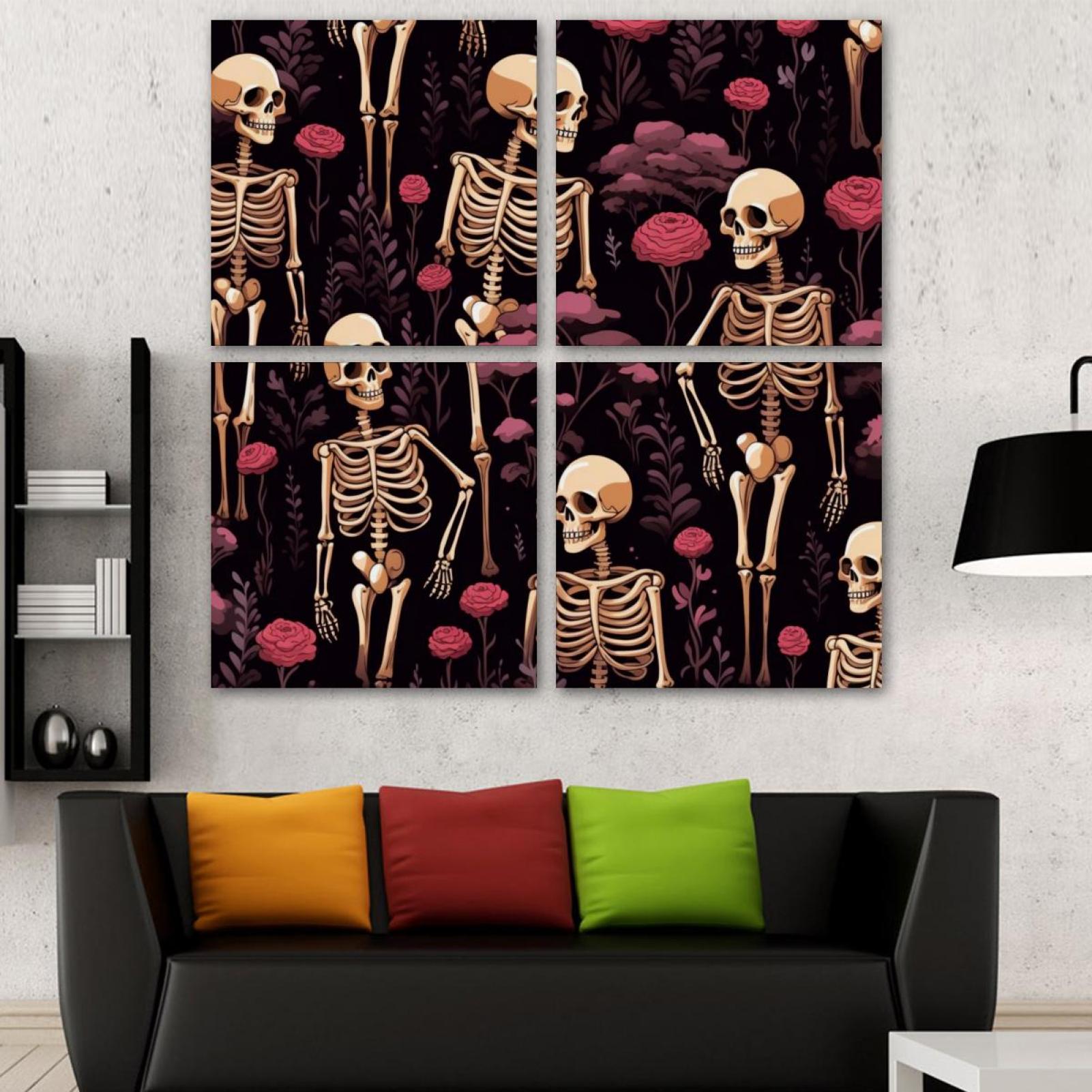 OWNSERIES Skeleton Pattern Pattern 4PC Frameless Canvas Wall Art ...