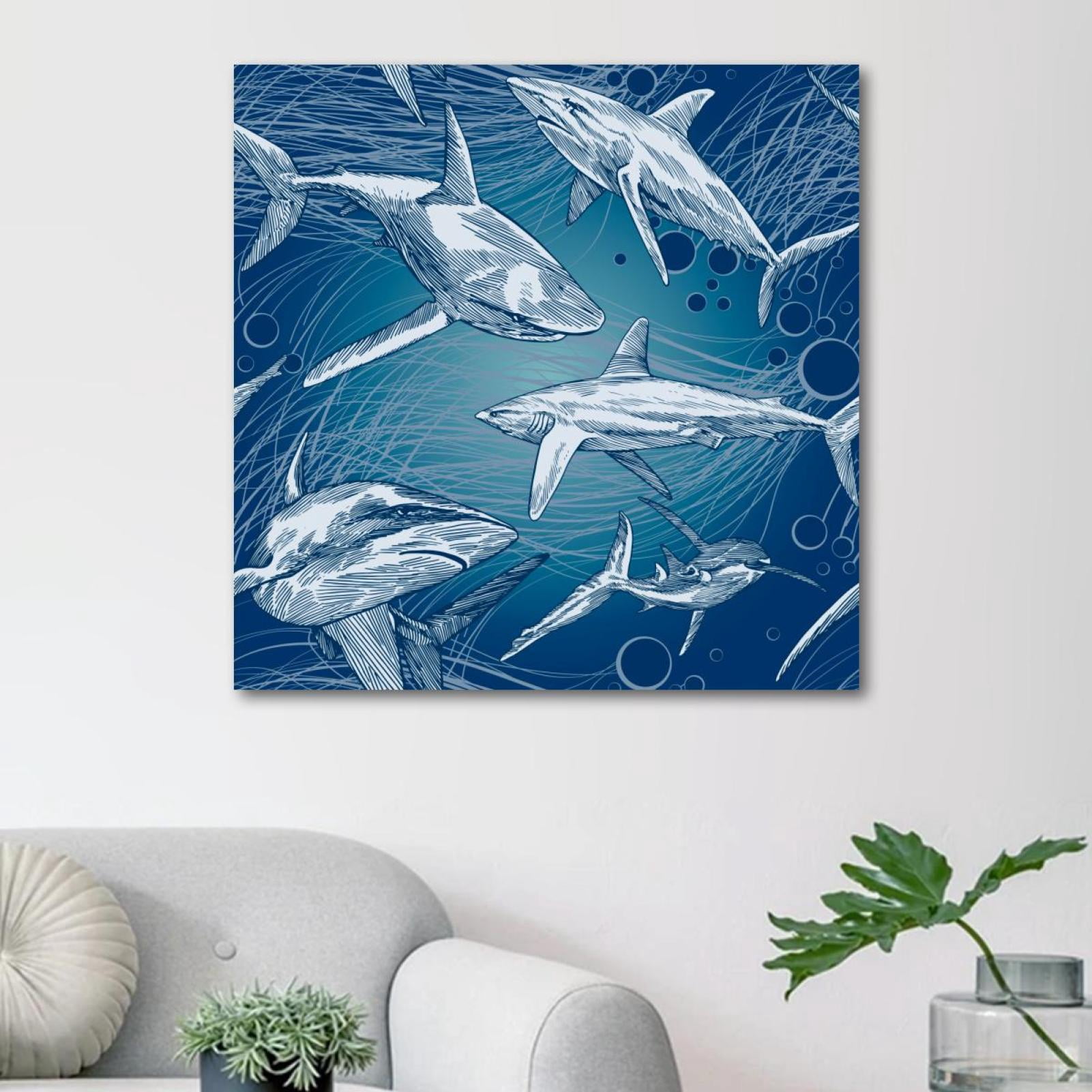 OWNSERIES Sketch Shark Bubble Pattern Canvas Wall Art Paintings for ...