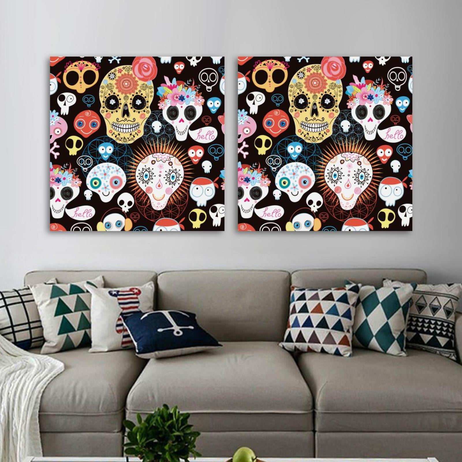 OWNSERIES Skull Bone Mexico Pattern 2PC Canvas Wall Art Paintings for ...