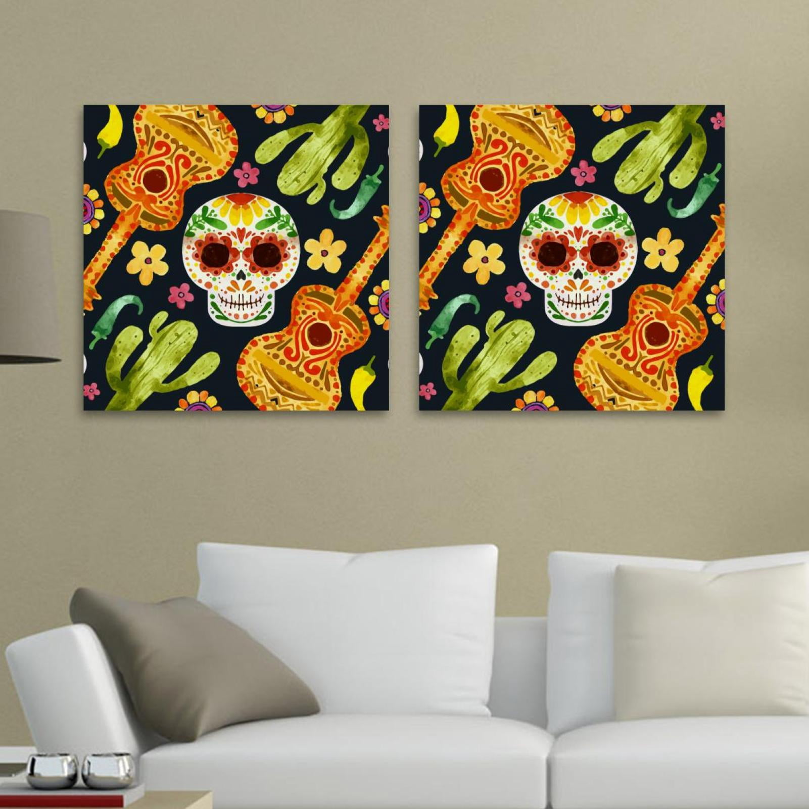 OWNSERIES Skull Day of the Dead Pattern 2PC Canvas Wall Art Paintings ...