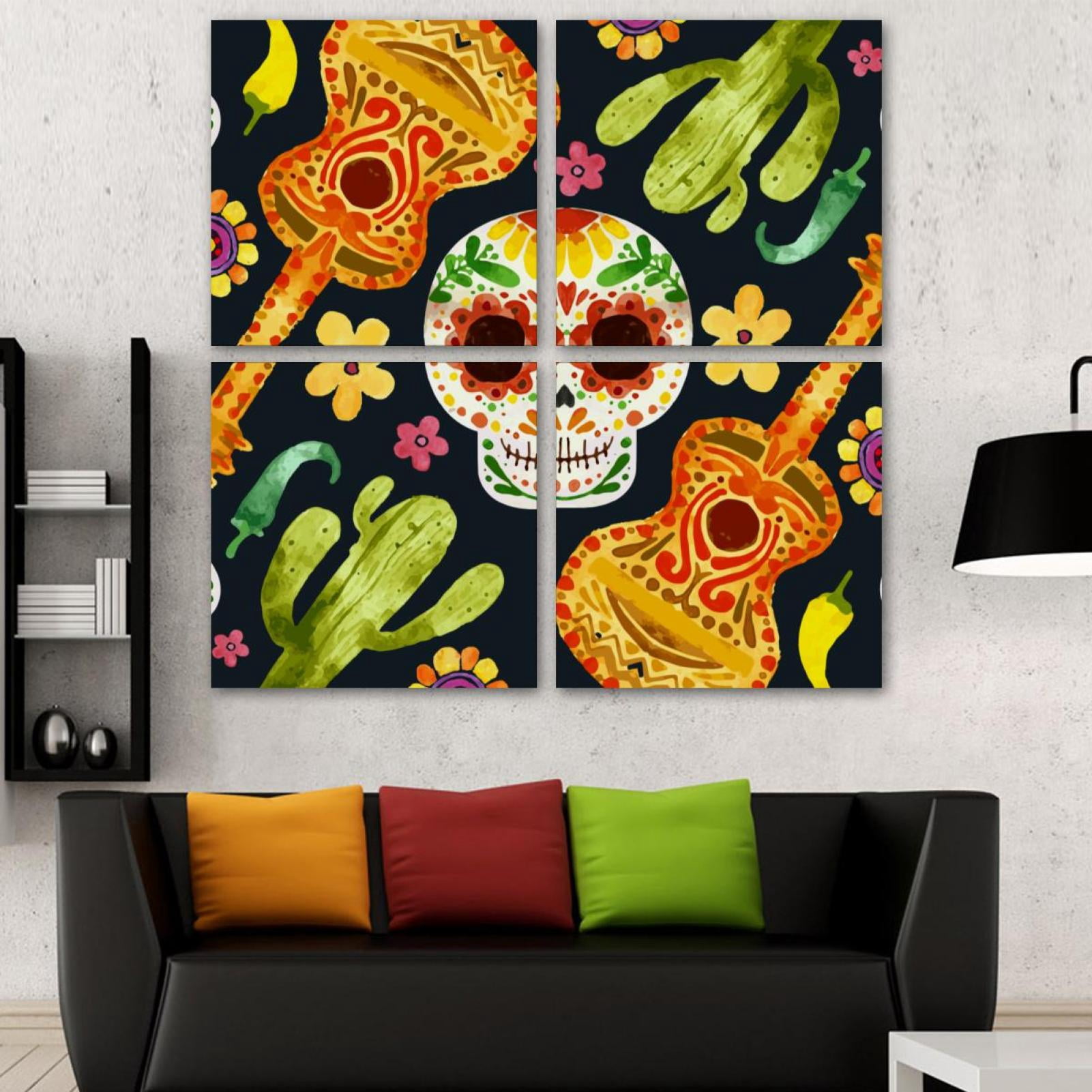 OWNSERIES Skull Day of the Dead Pattern 4PC Frameless Canvas Wall Art ...