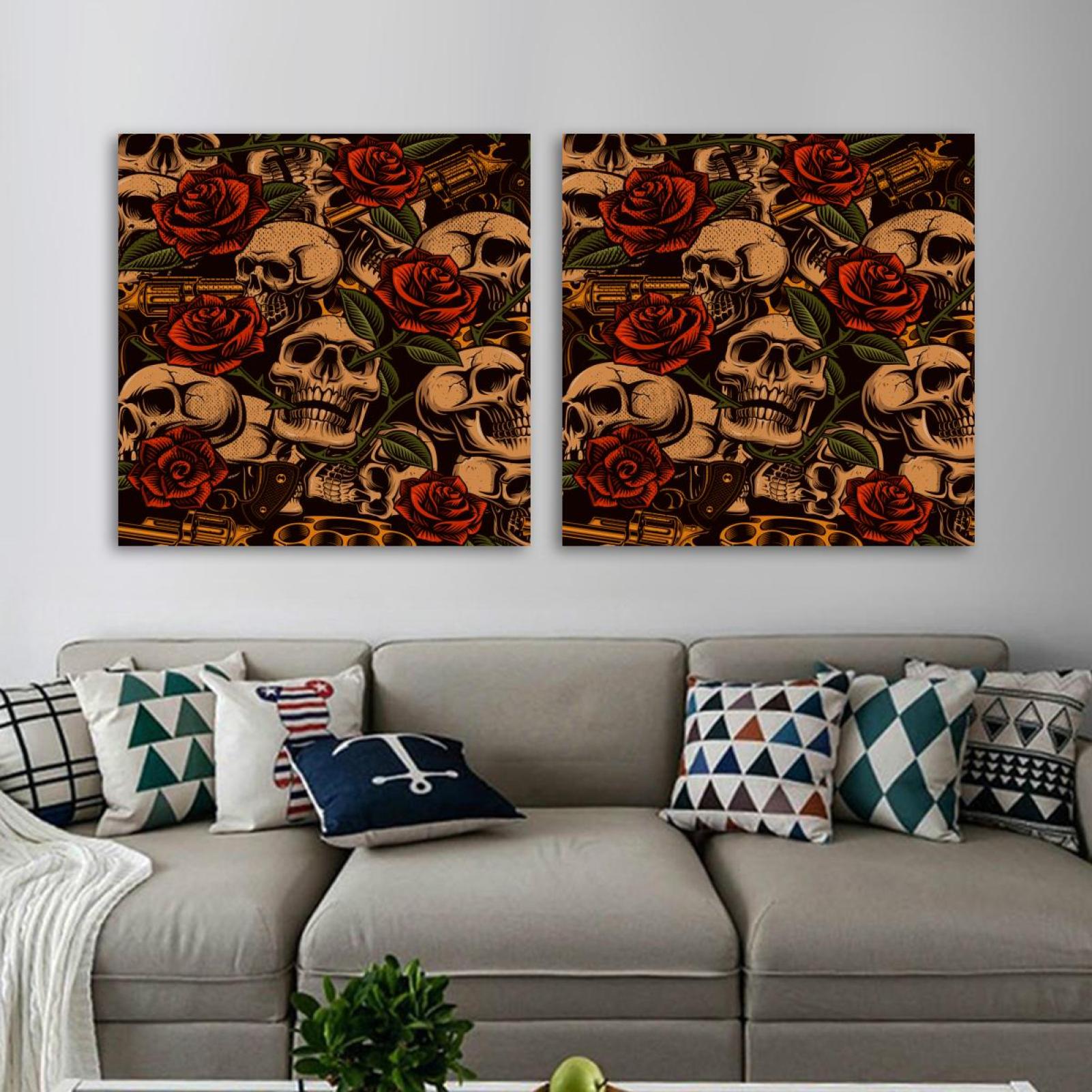 OWNSERIES Skull Flower Pattern 2PC Canvas Wall Art Paintings for Living ...