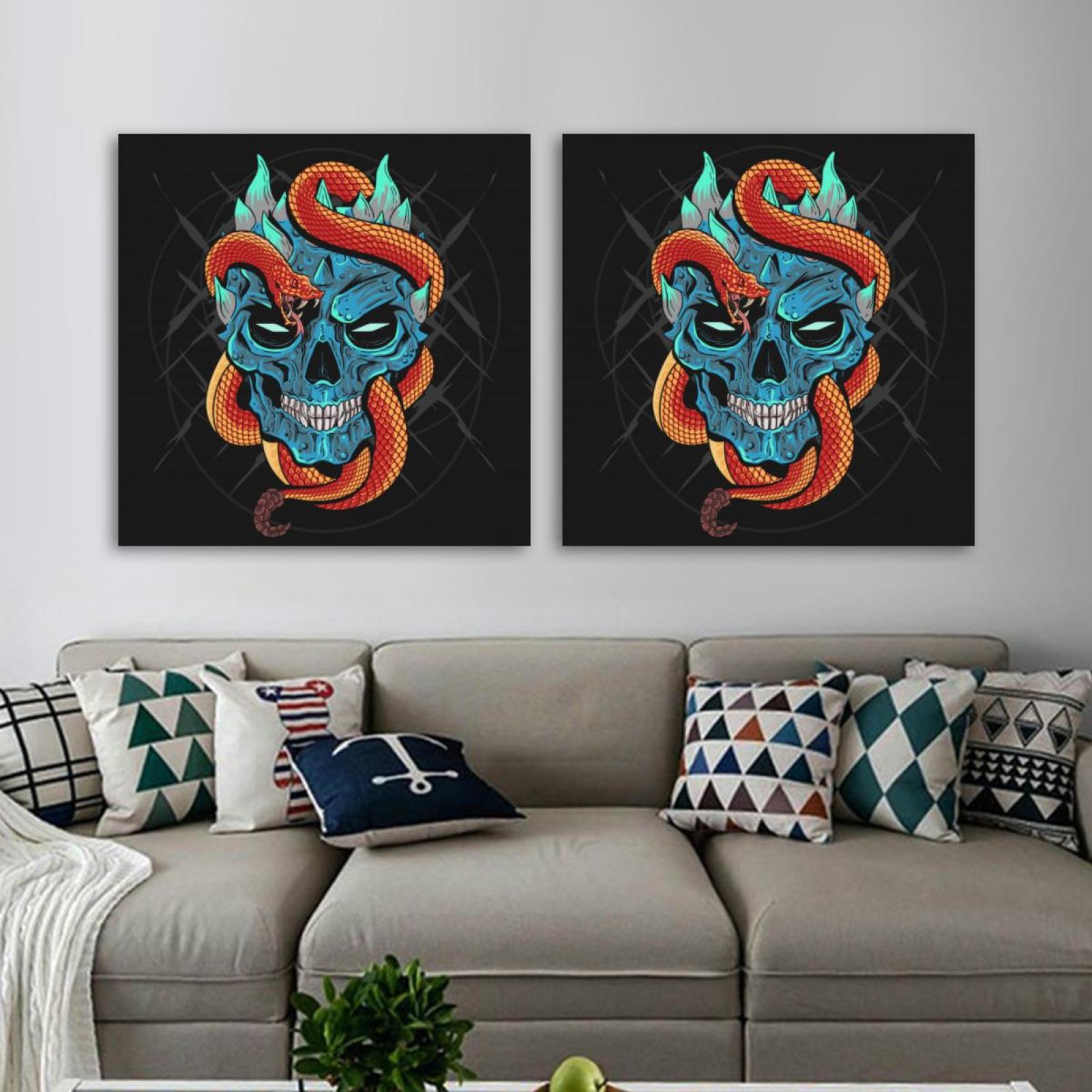 OWNSERIES Skull Head Pattern 2PC Canvas Wall Art Paintings for Living ...
