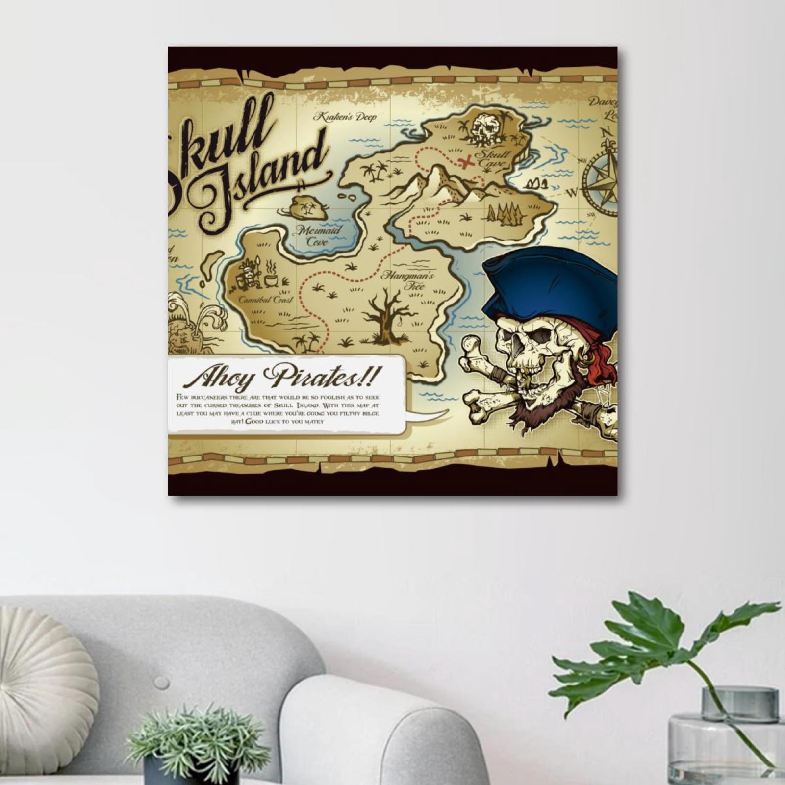 OWNSERIES Skull Island Treasure Map Pattern Canvas Wall Art Paintings ...